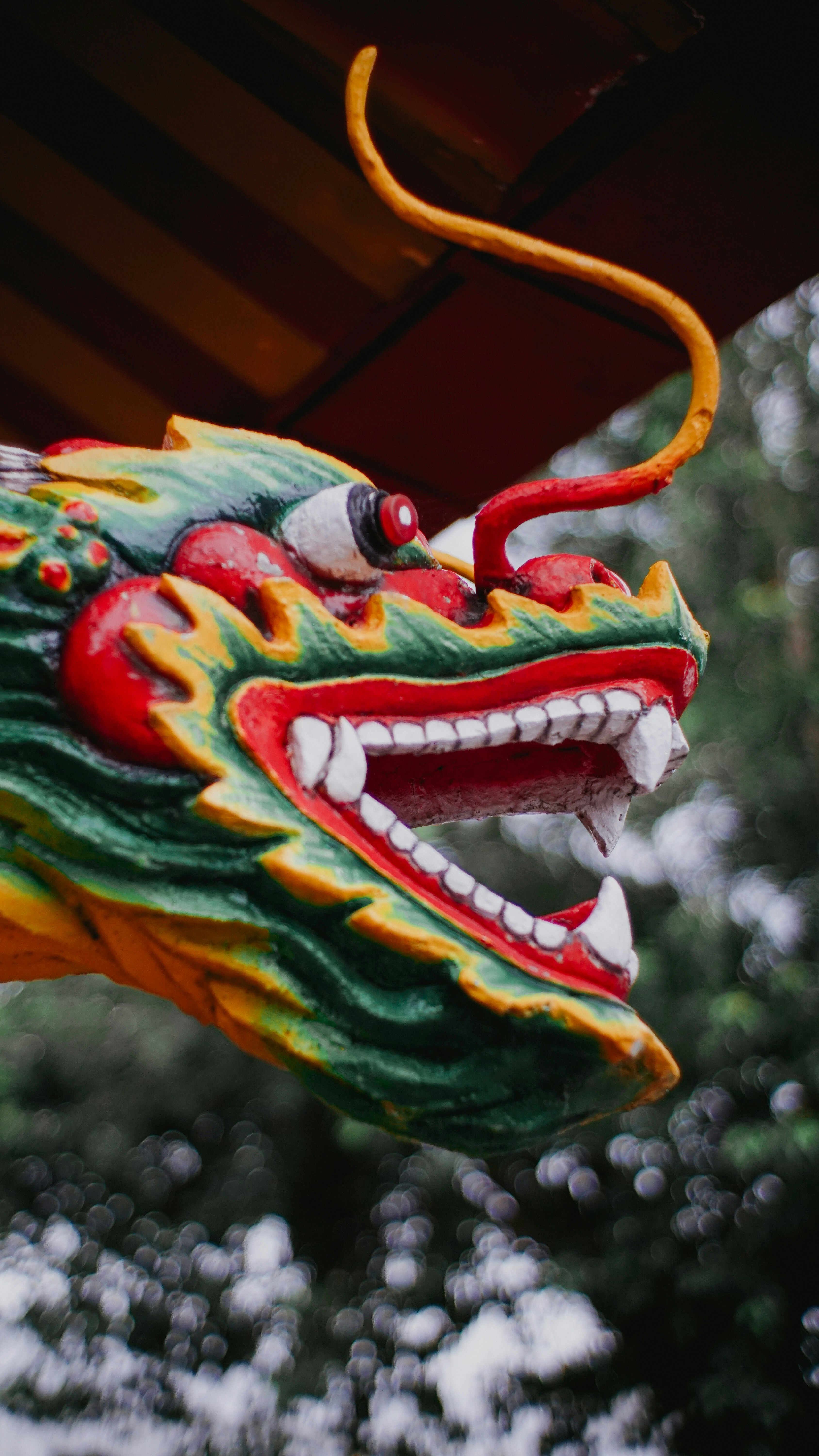 Colorful Dragon Head Sculpture in Motion