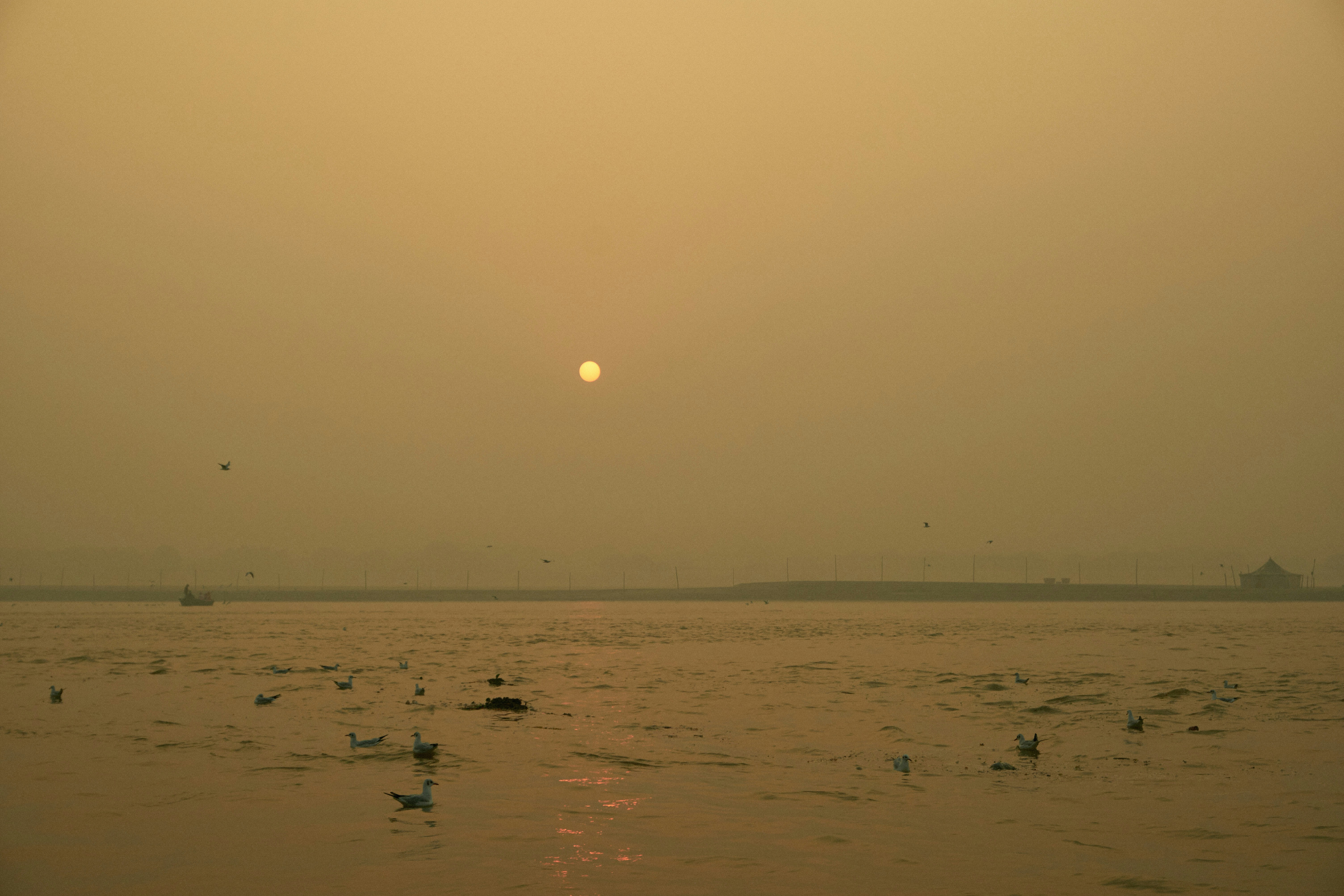 The Ganges at sunrise in Varanasi, India.