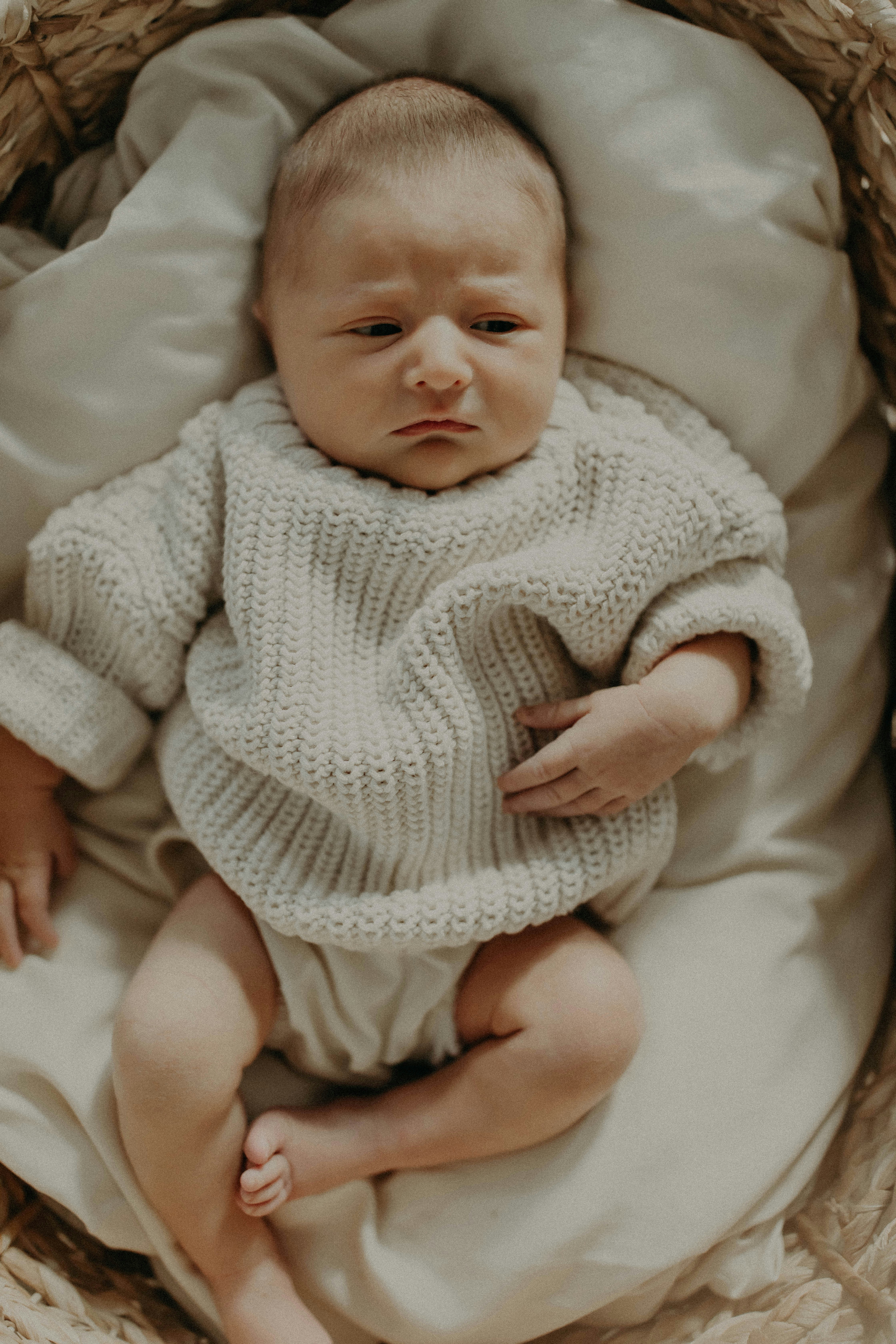 A newborn baby in a basket with a blanket photo – Free Baby Image on ...