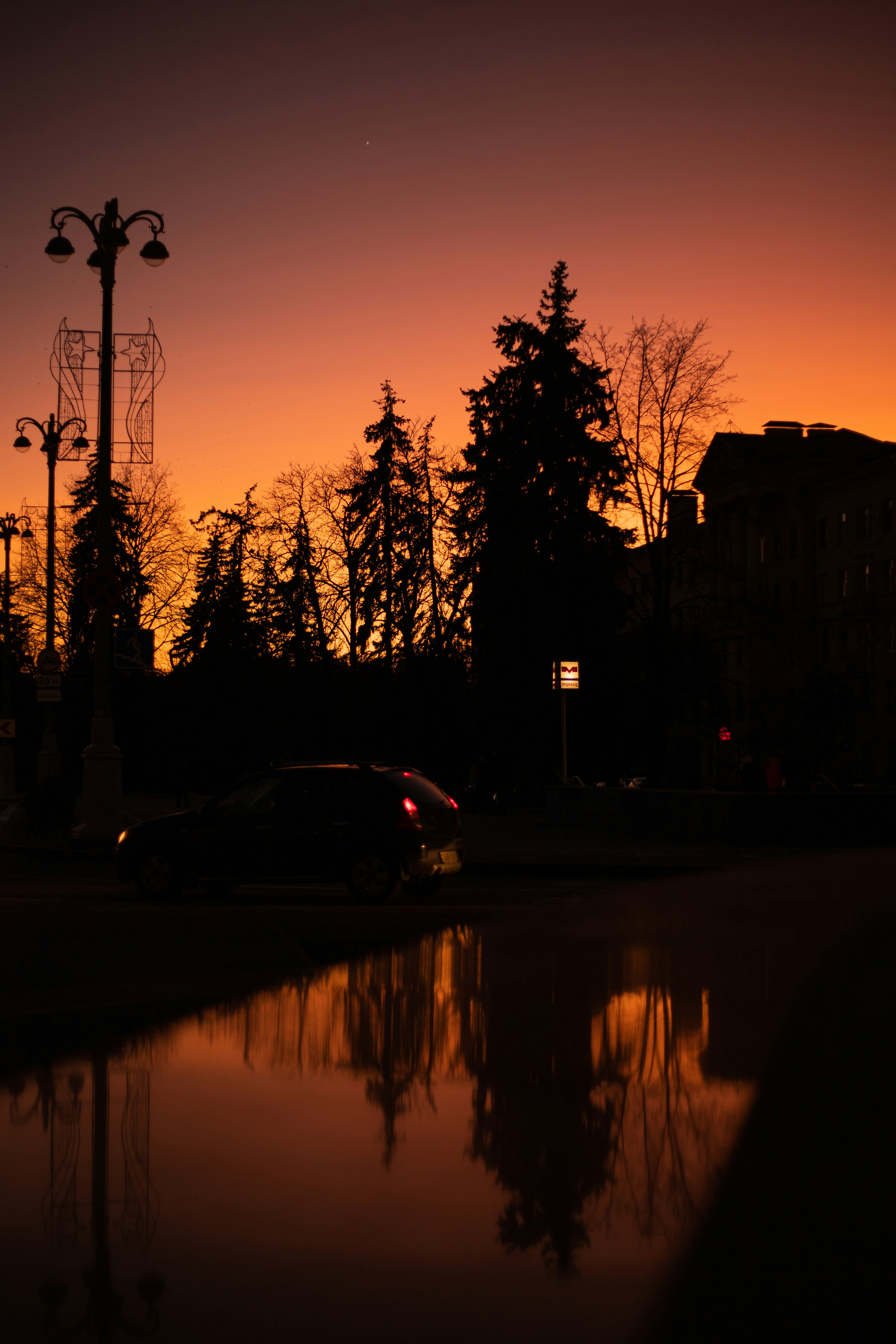 Golden Hour Silhouette Over Quiet Street