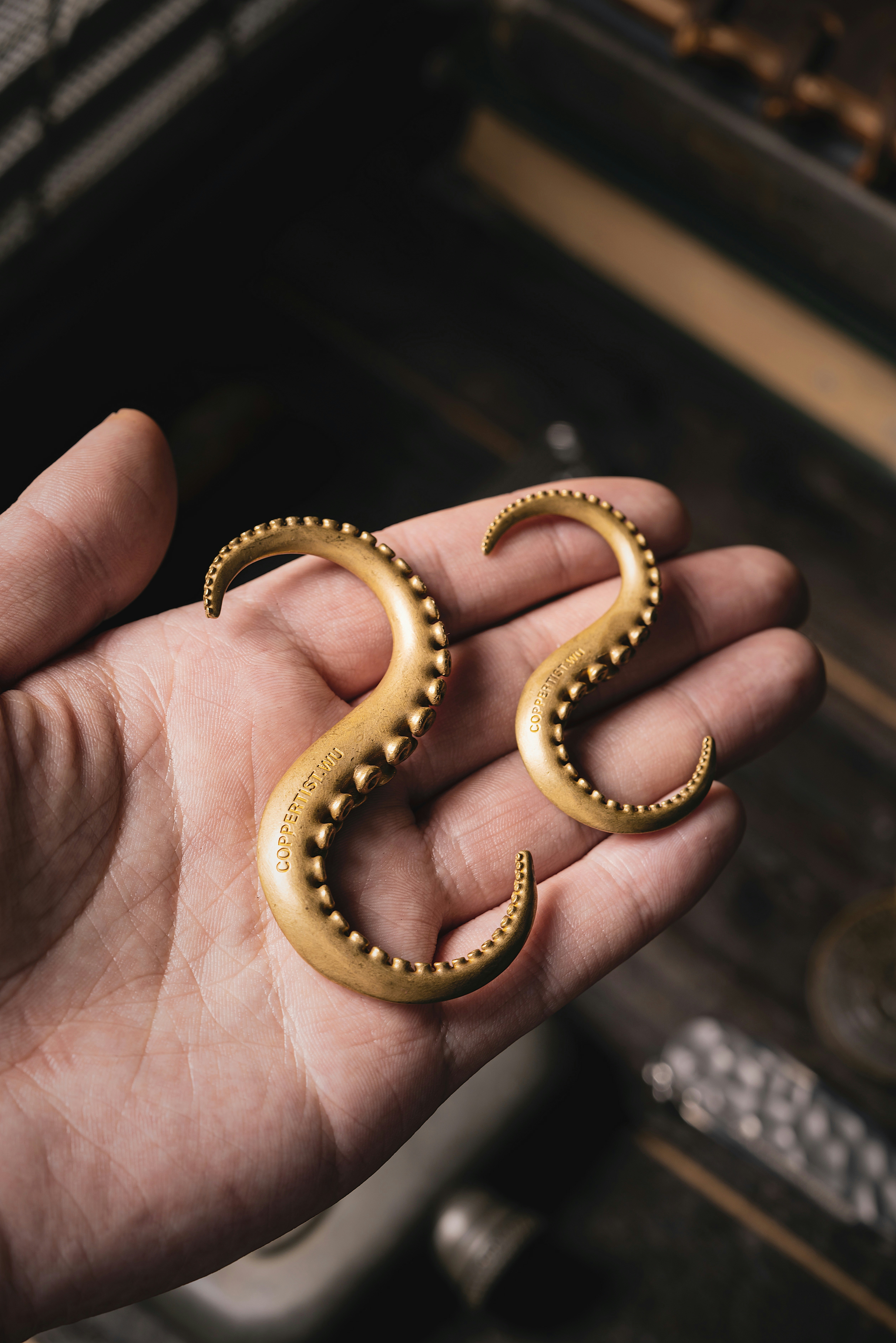 Two Brass Crescents Cradled in a Quiet Workshop