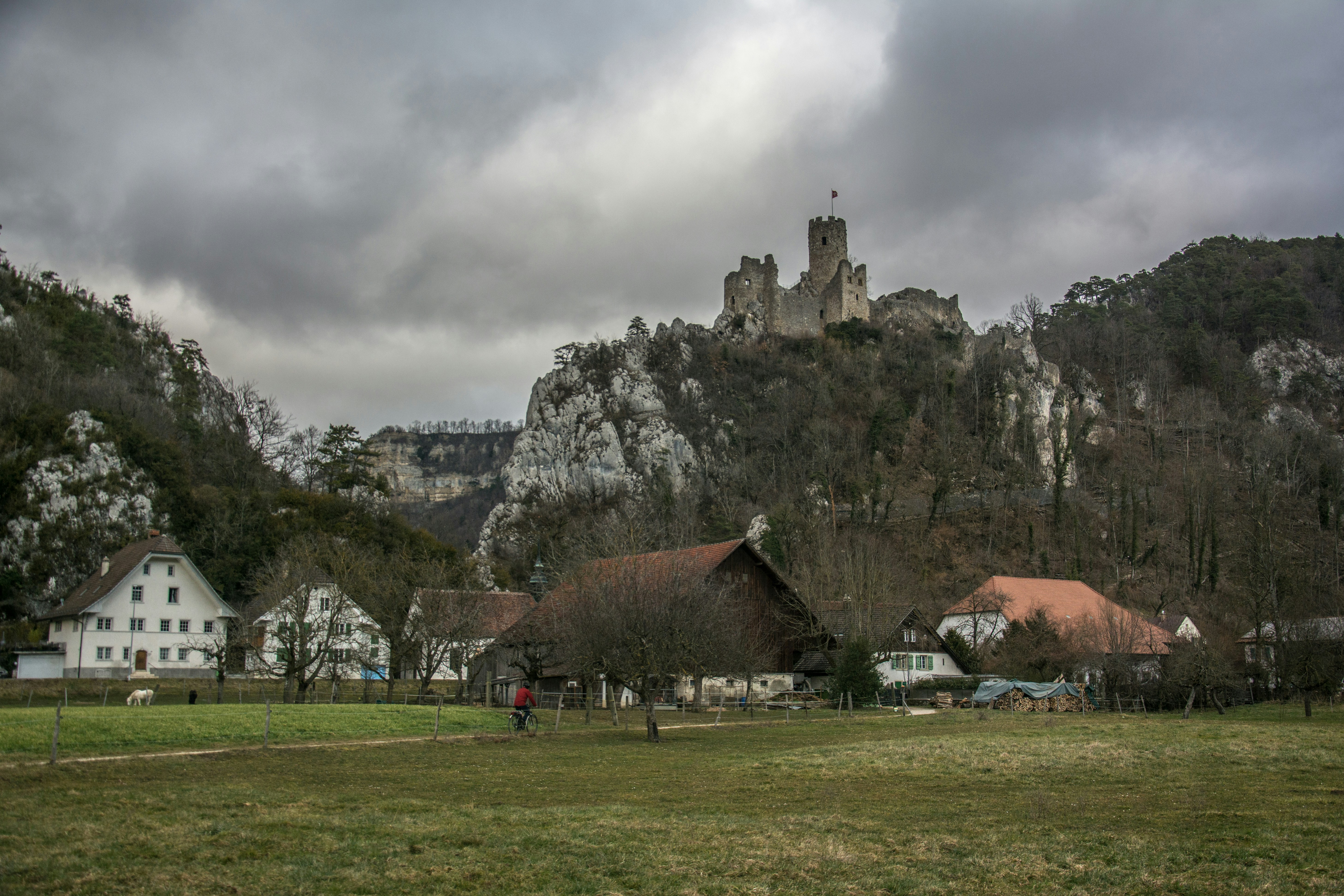 A large field with houses and a castle in the background photo – Free ...