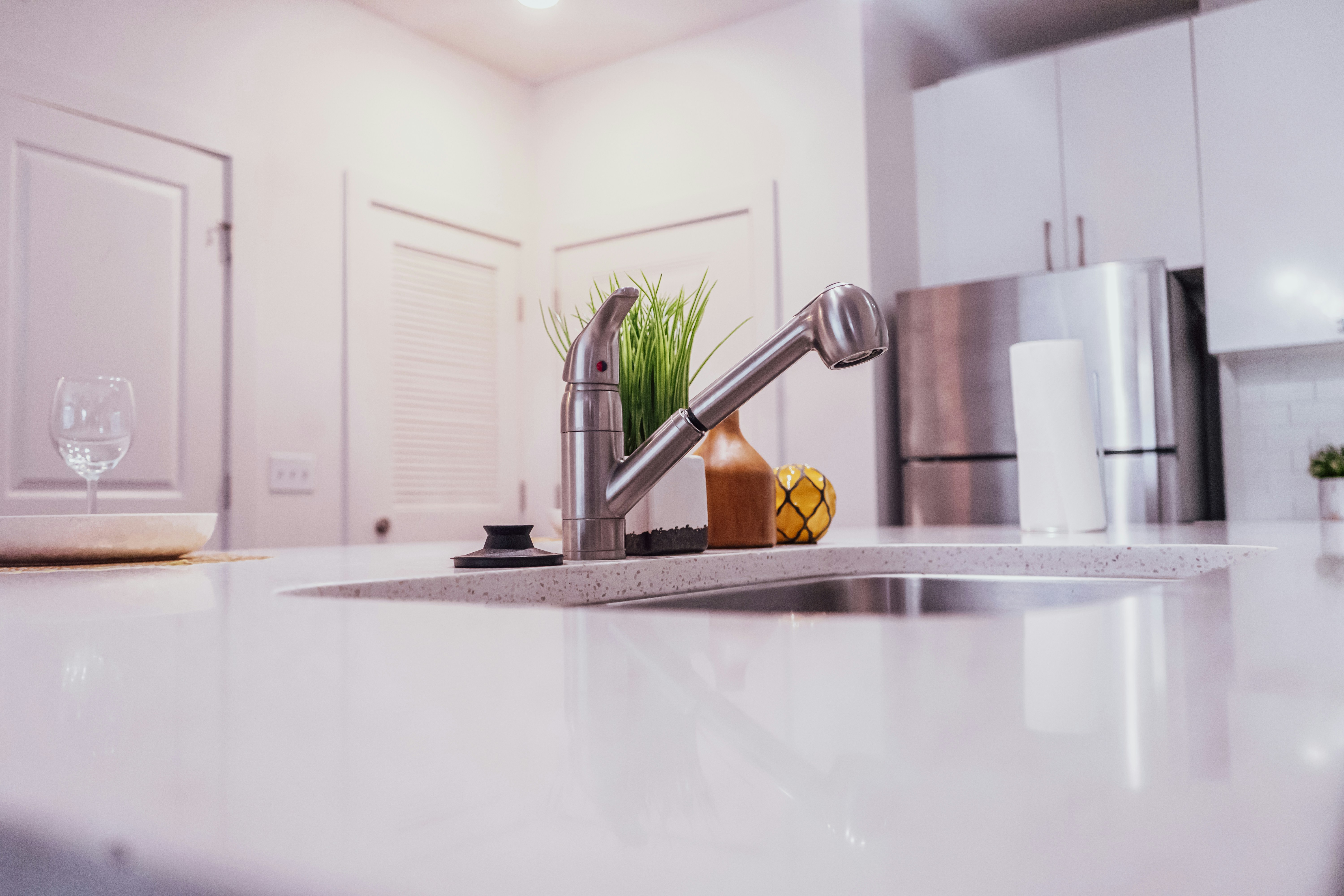 A kitchen counter with a sink and a potted plant photo – Free Kitchen ...