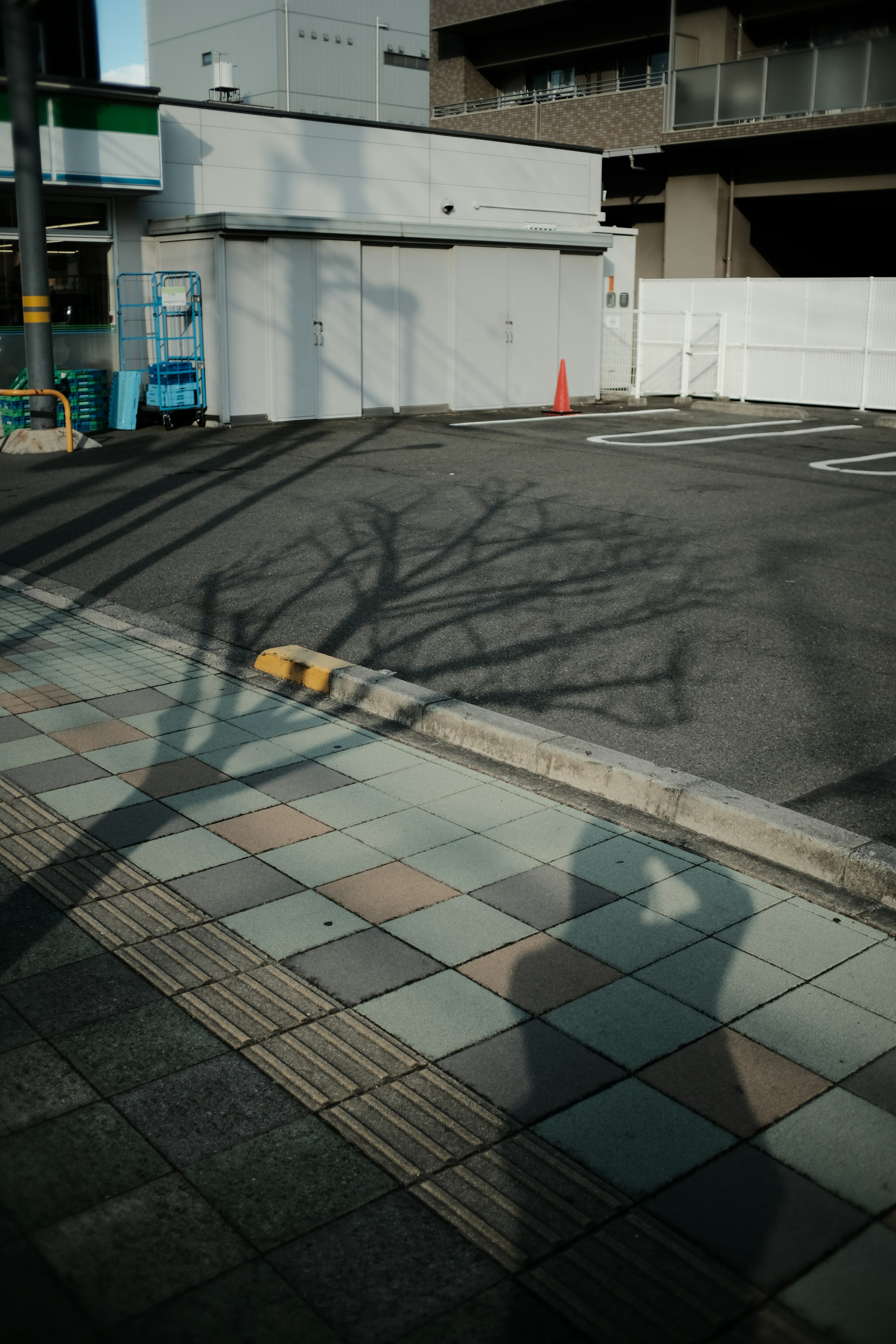 a shadow of a person riding a bike on a city street