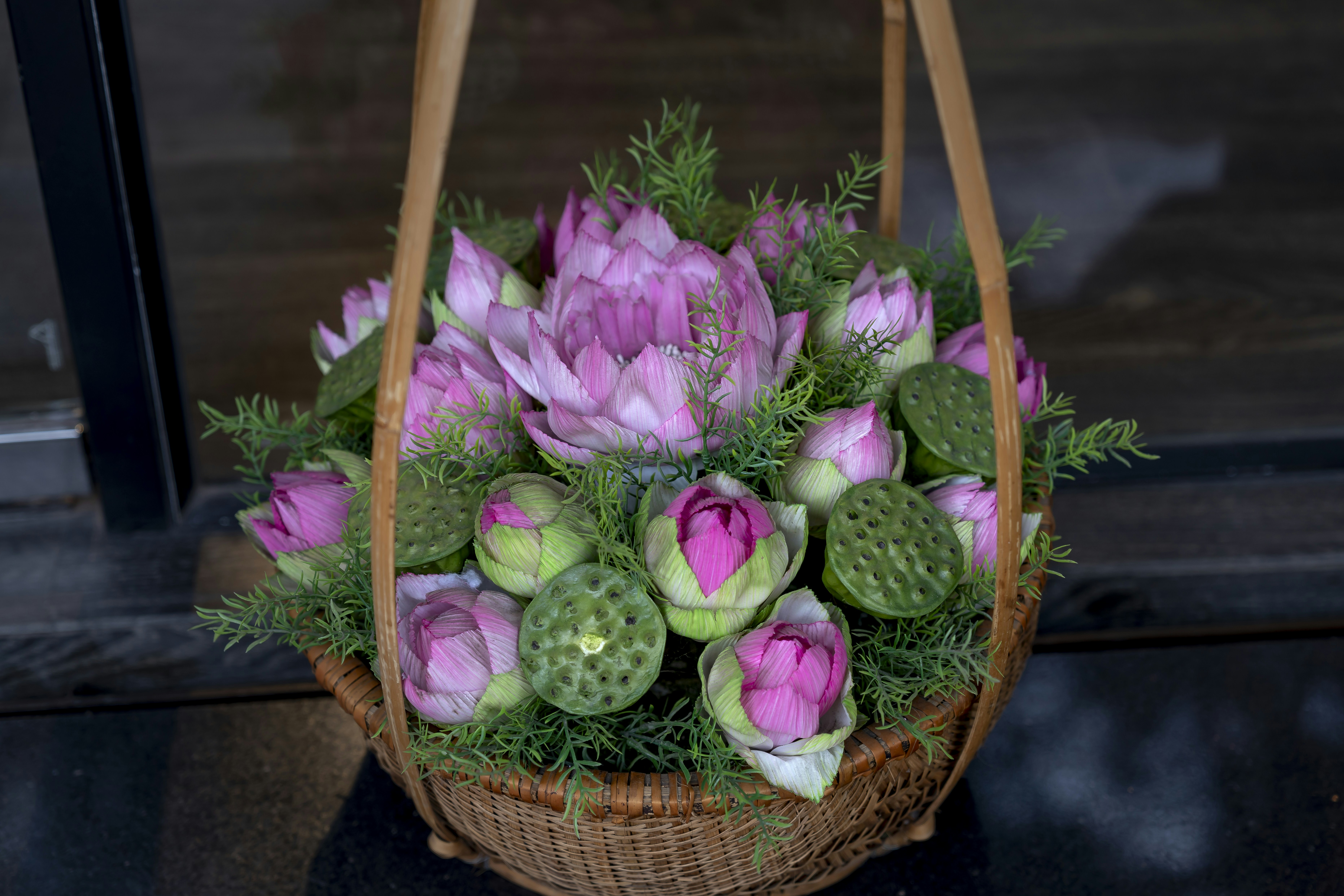 Pink Lotus Basket: A Gentle Harvest of Blooming Buds
