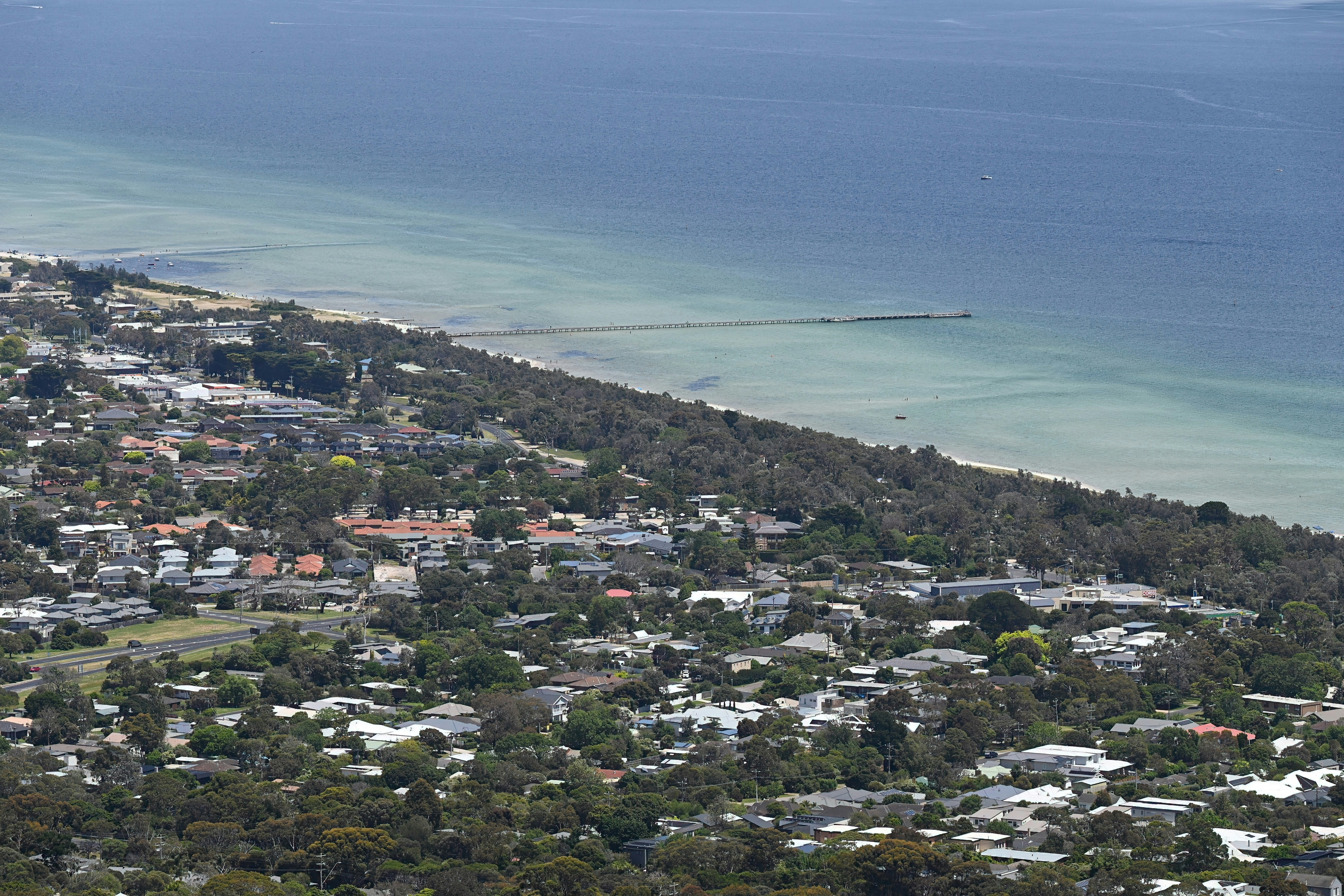 Rosebud pier seen from Arthur Seat, Mornington Peninsula, Victoria, Australia