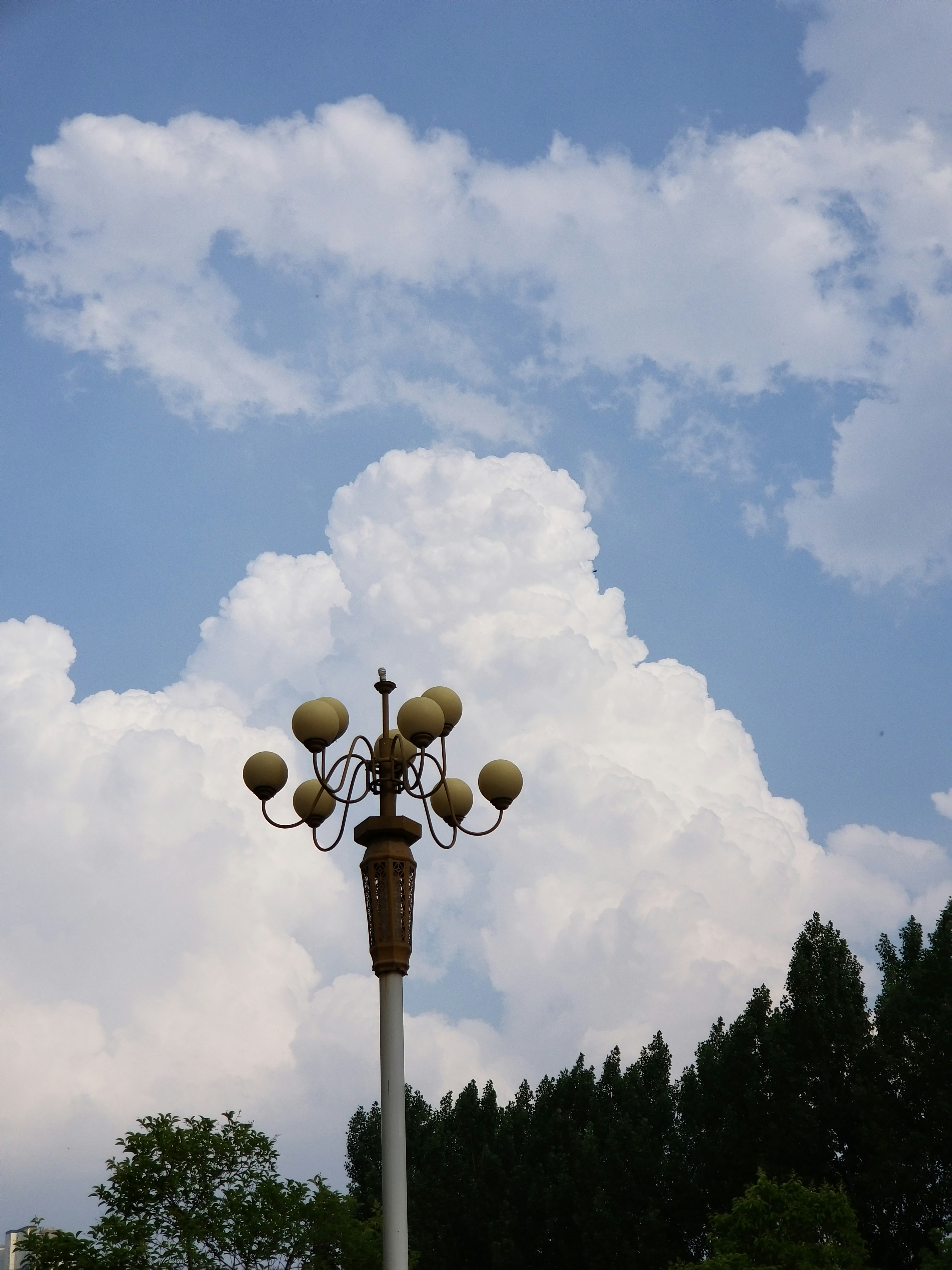a street light with a cloudy sky in the background