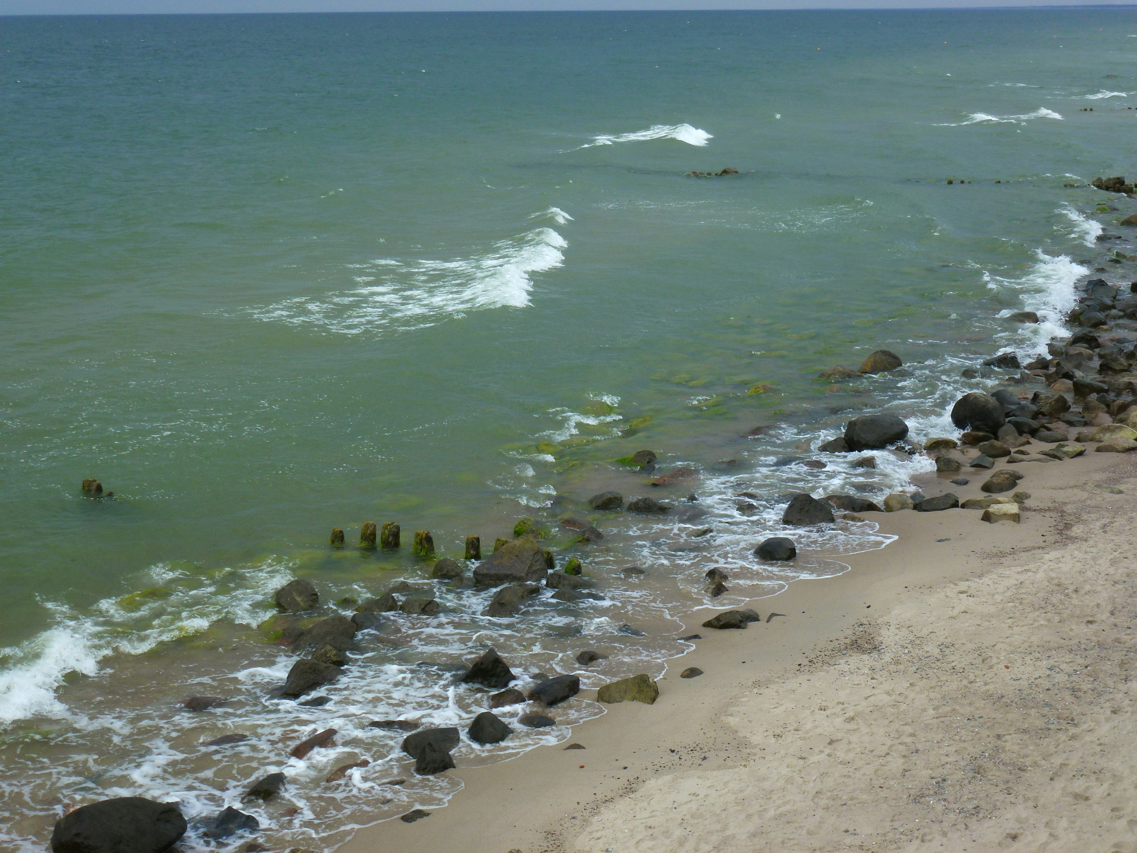 Stony Edge: Waves Whisper Across a Quiet Green Shore