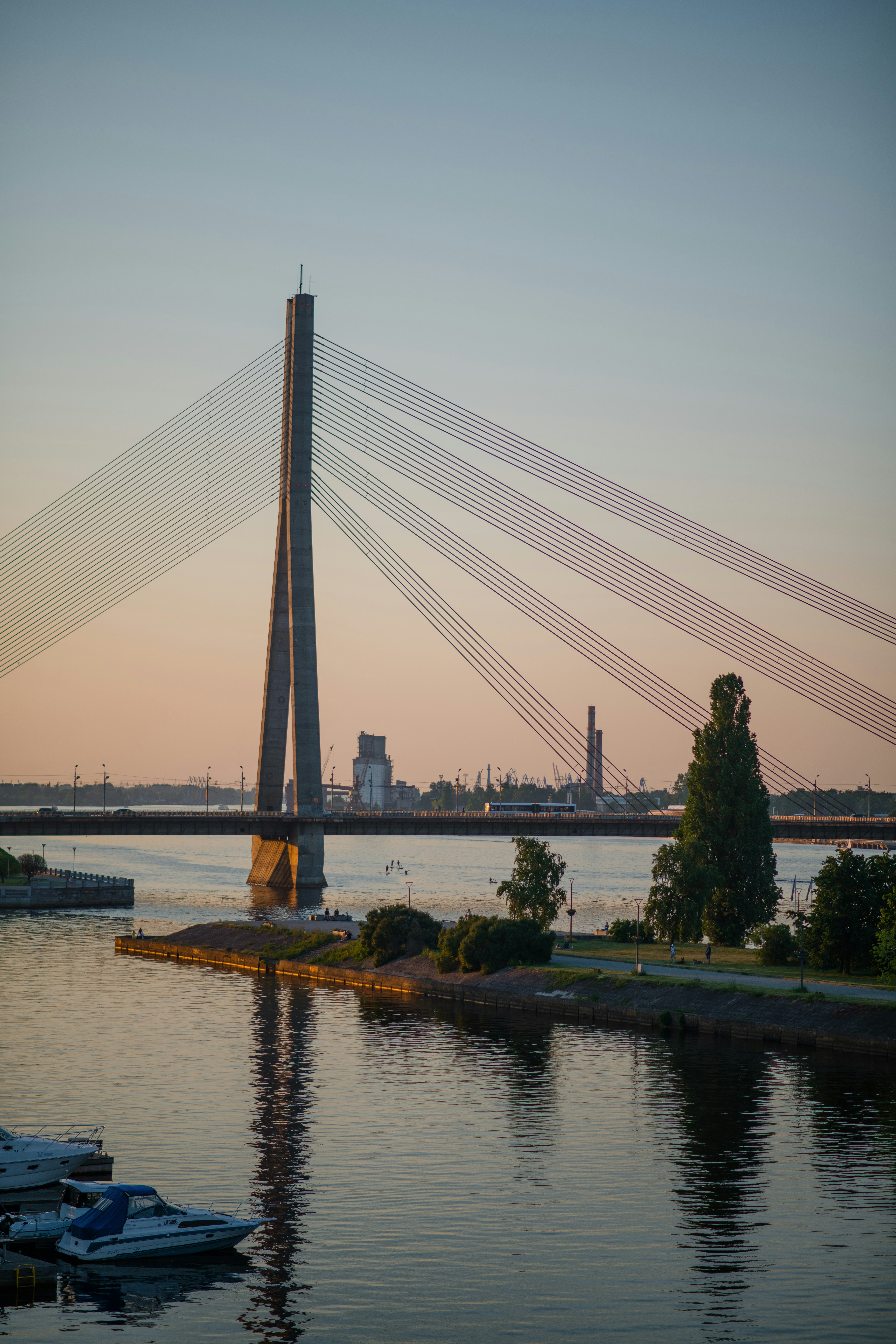 a view of a bridge over a body of water