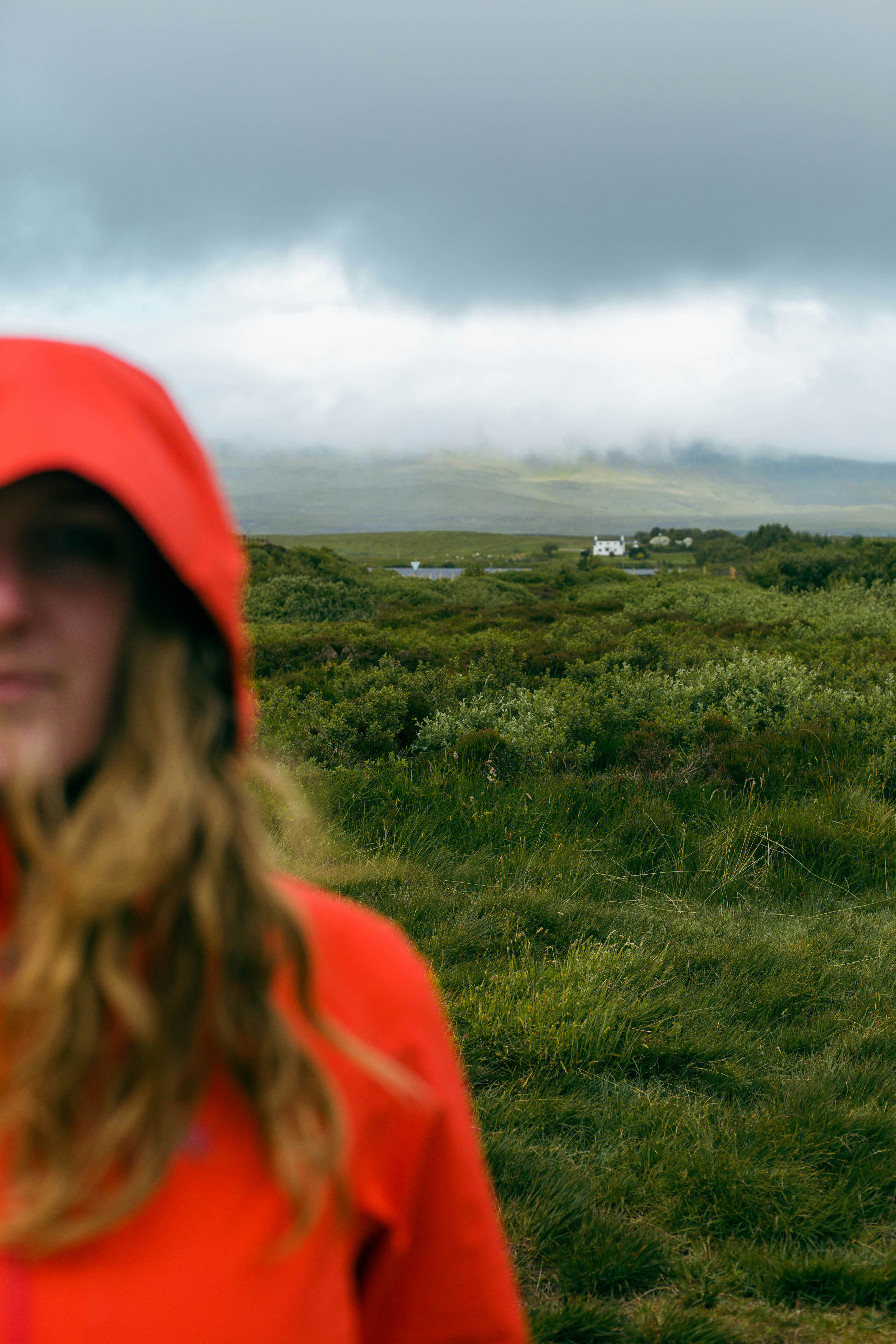 A neon rain jacket and a hike, Isle of Skye