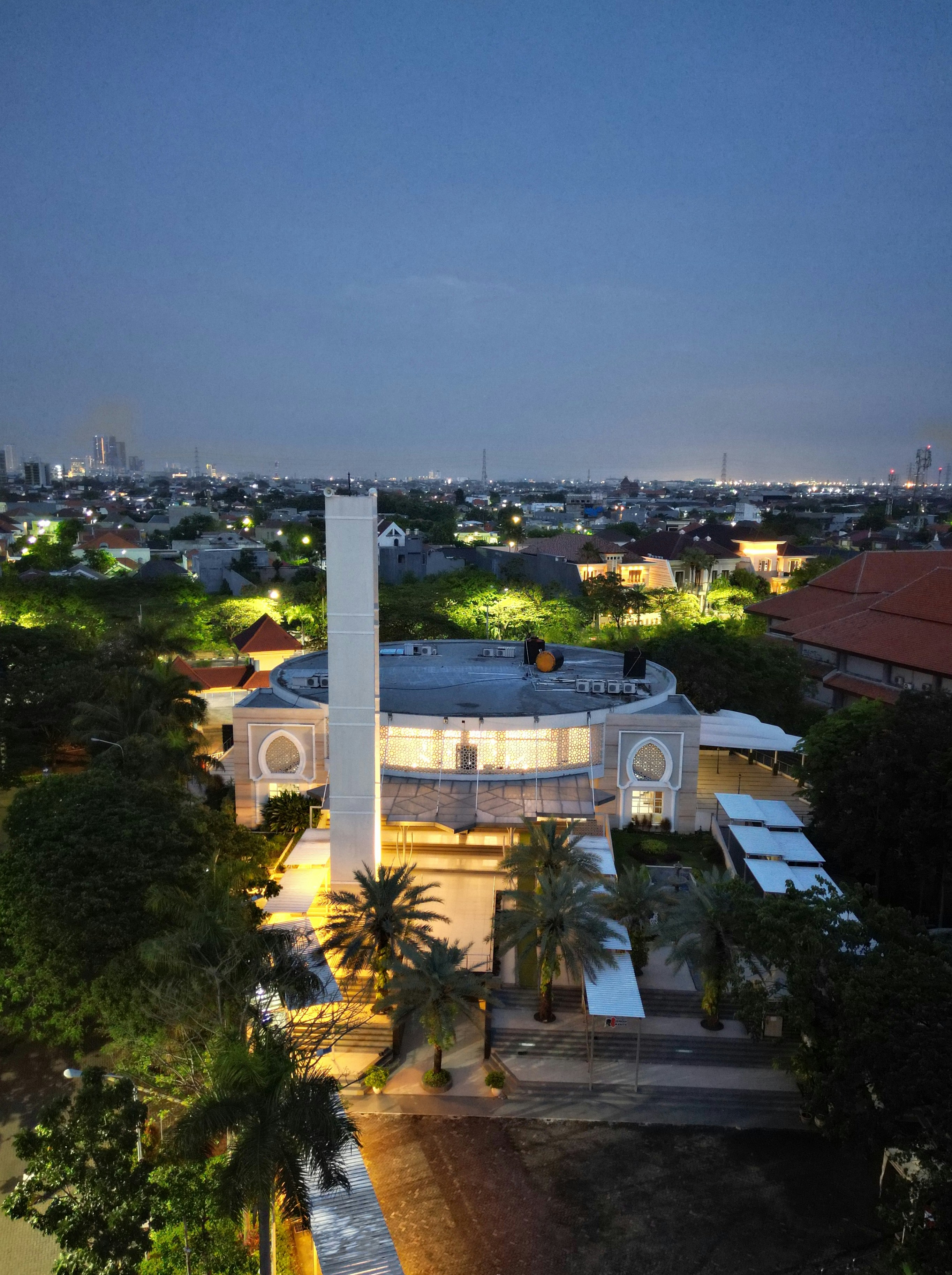 An aerial view of a building at night photo – Free Airlangga Image on ...