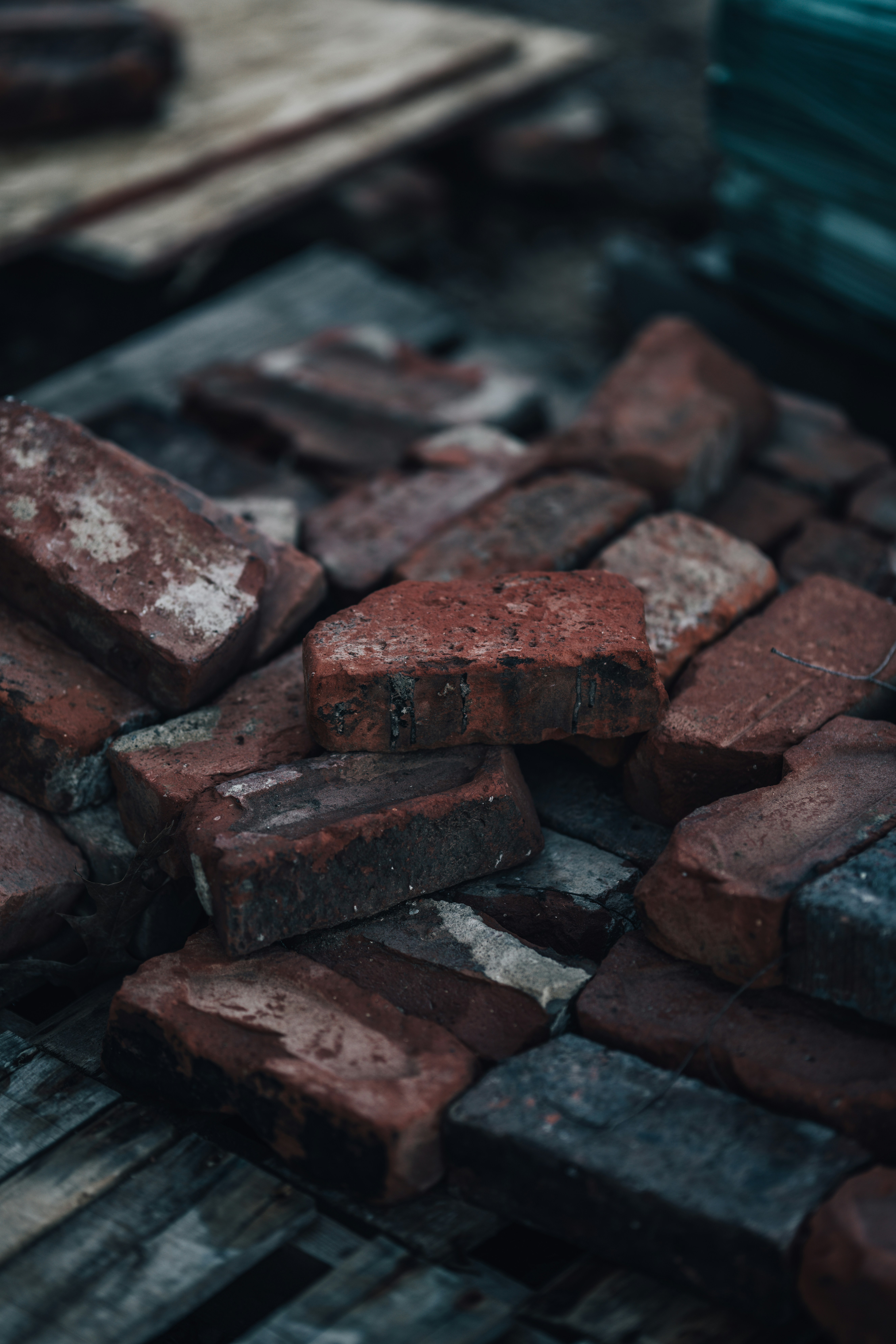 Crimson Bricks on Weathered Planks