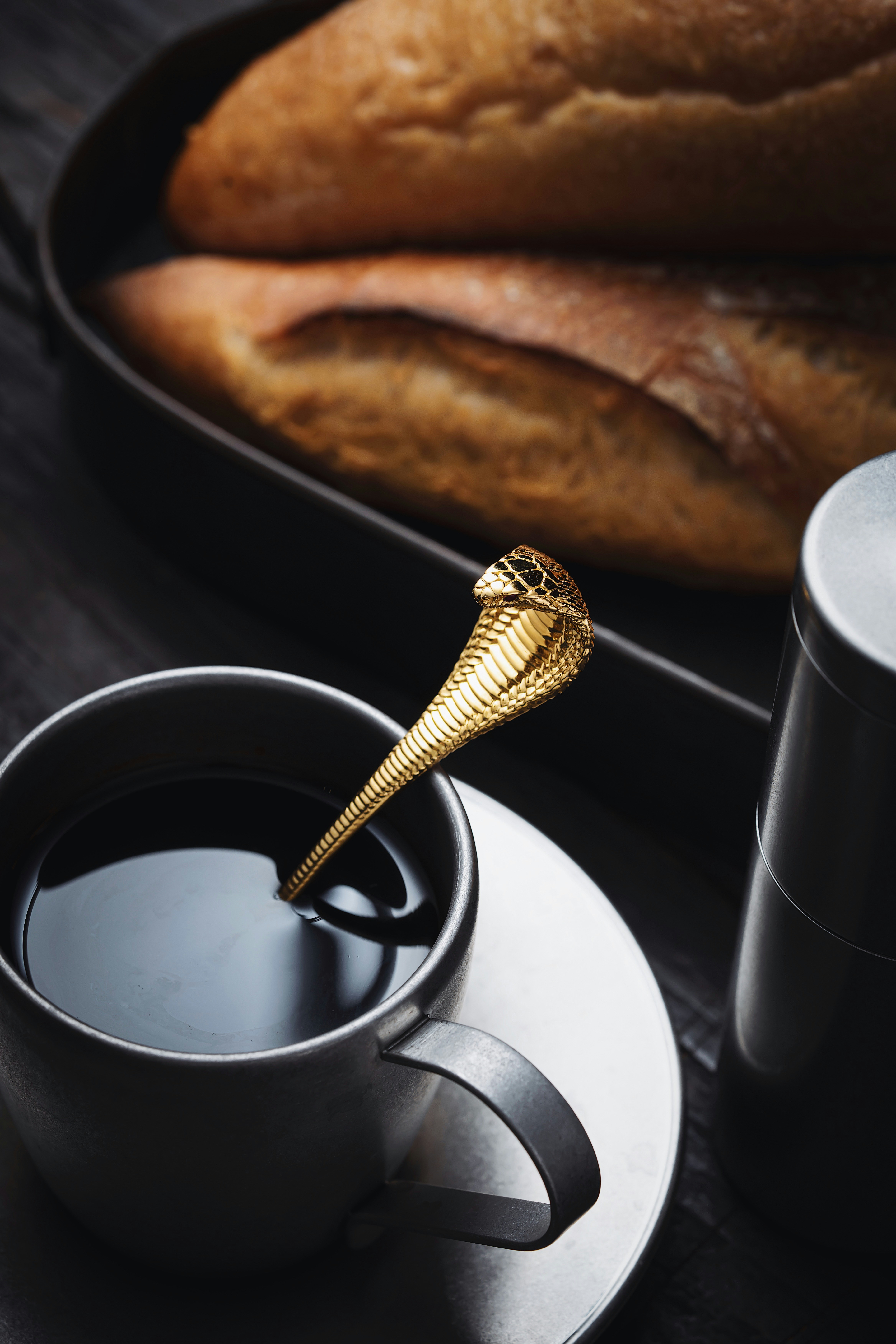 The Golden Spoon: A Quiet Coffee Moment with Rustic Bread