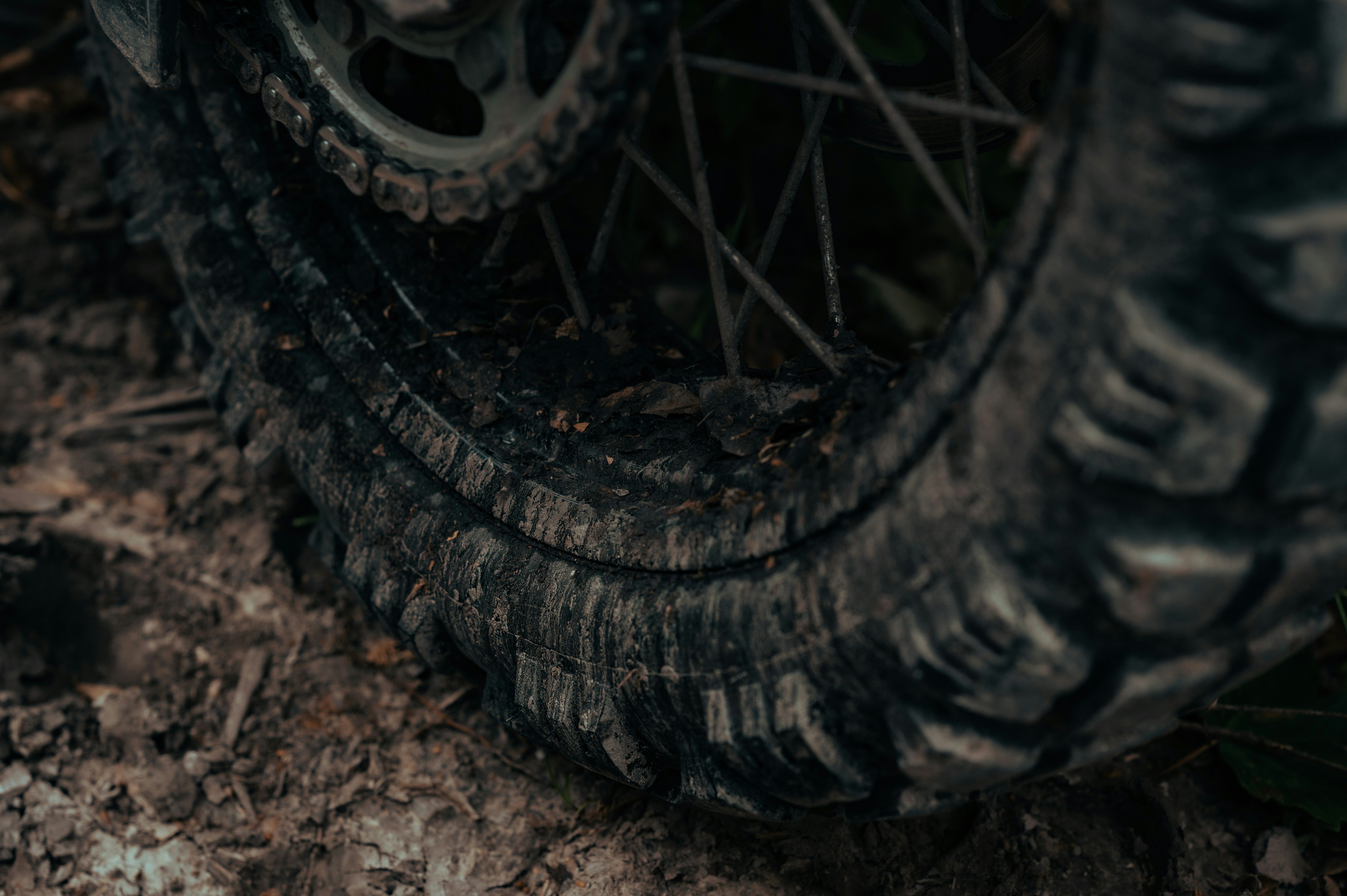 Mudbound Tread: Close-Up of a Mud-Caked Tire's Rugged Grip