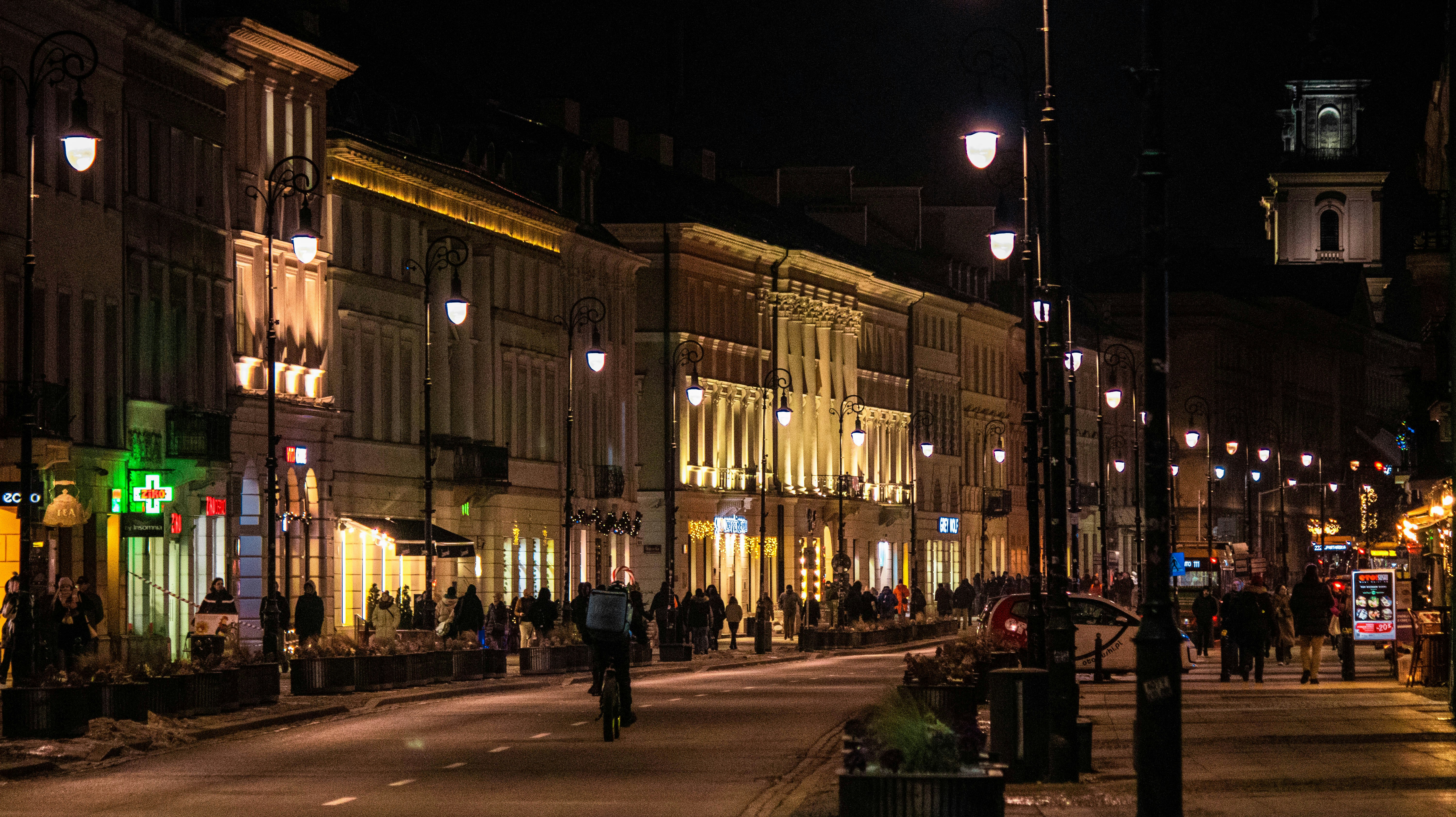 This street in Warsaw is always beautiful, wether at night or at daylight