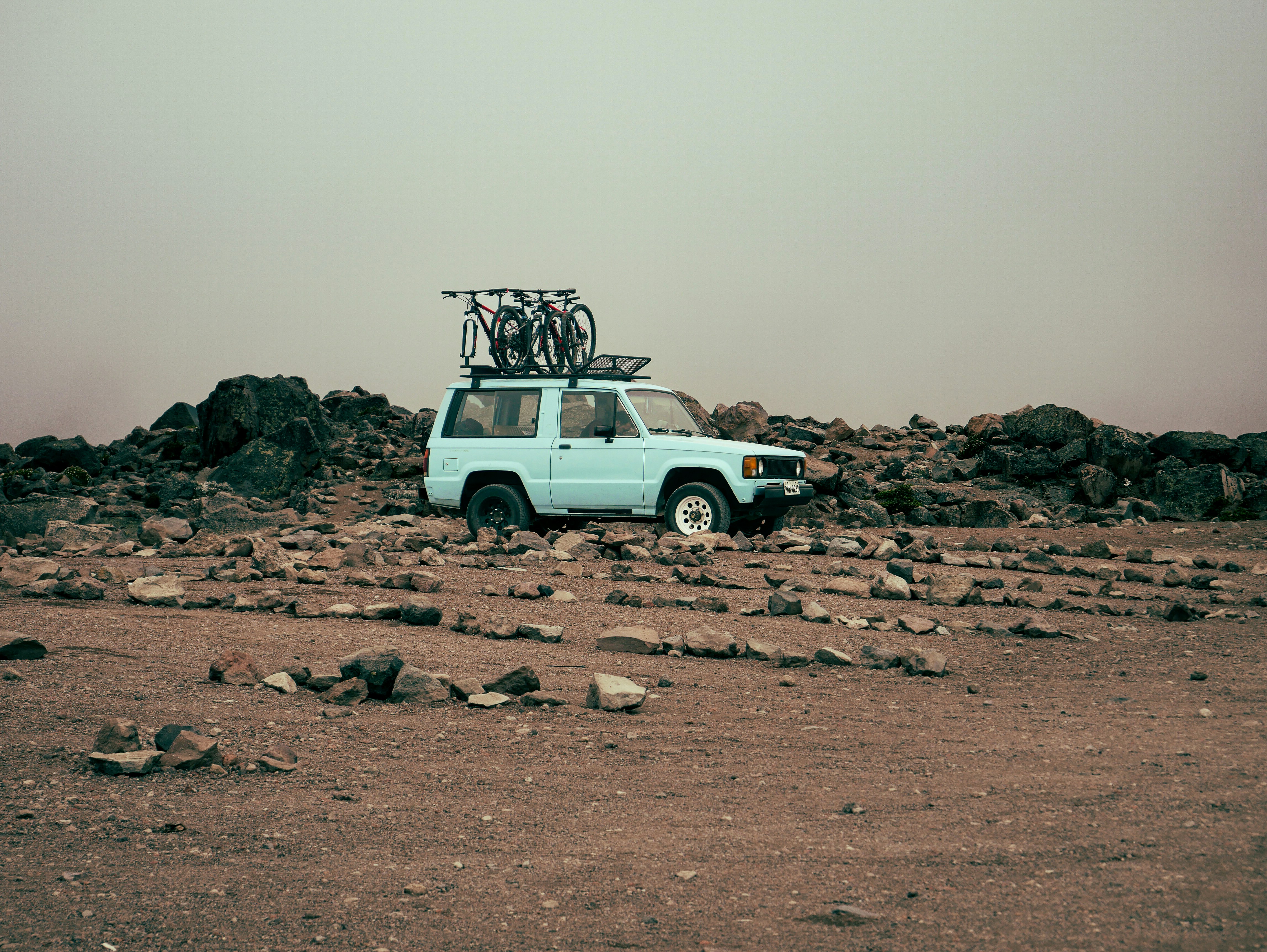 Old school - Off roading vehicle with bikes on top, chimborazo ecuador