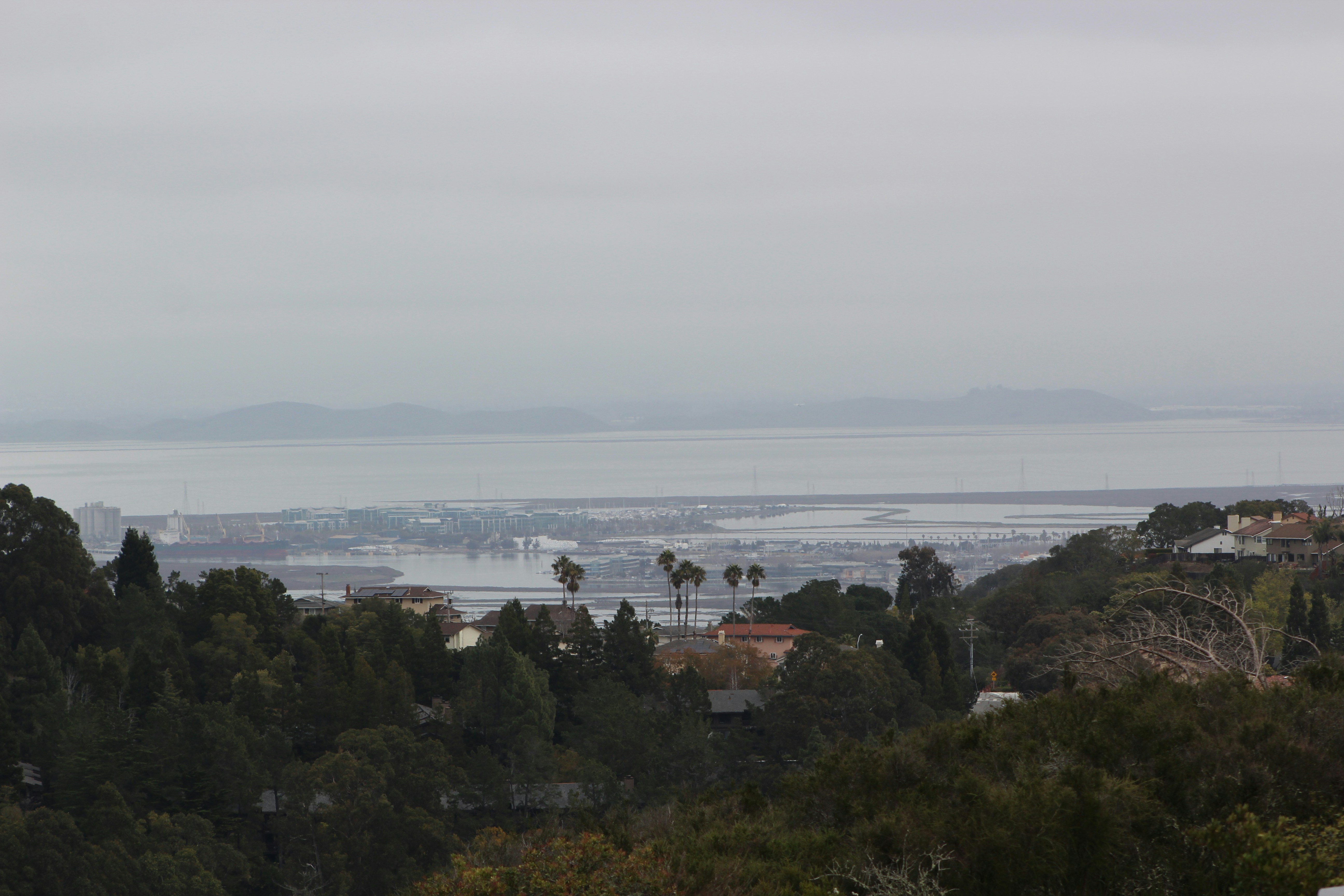 Mist-Shrouded Horizon: Islands Loom Across a Tranquil Bay