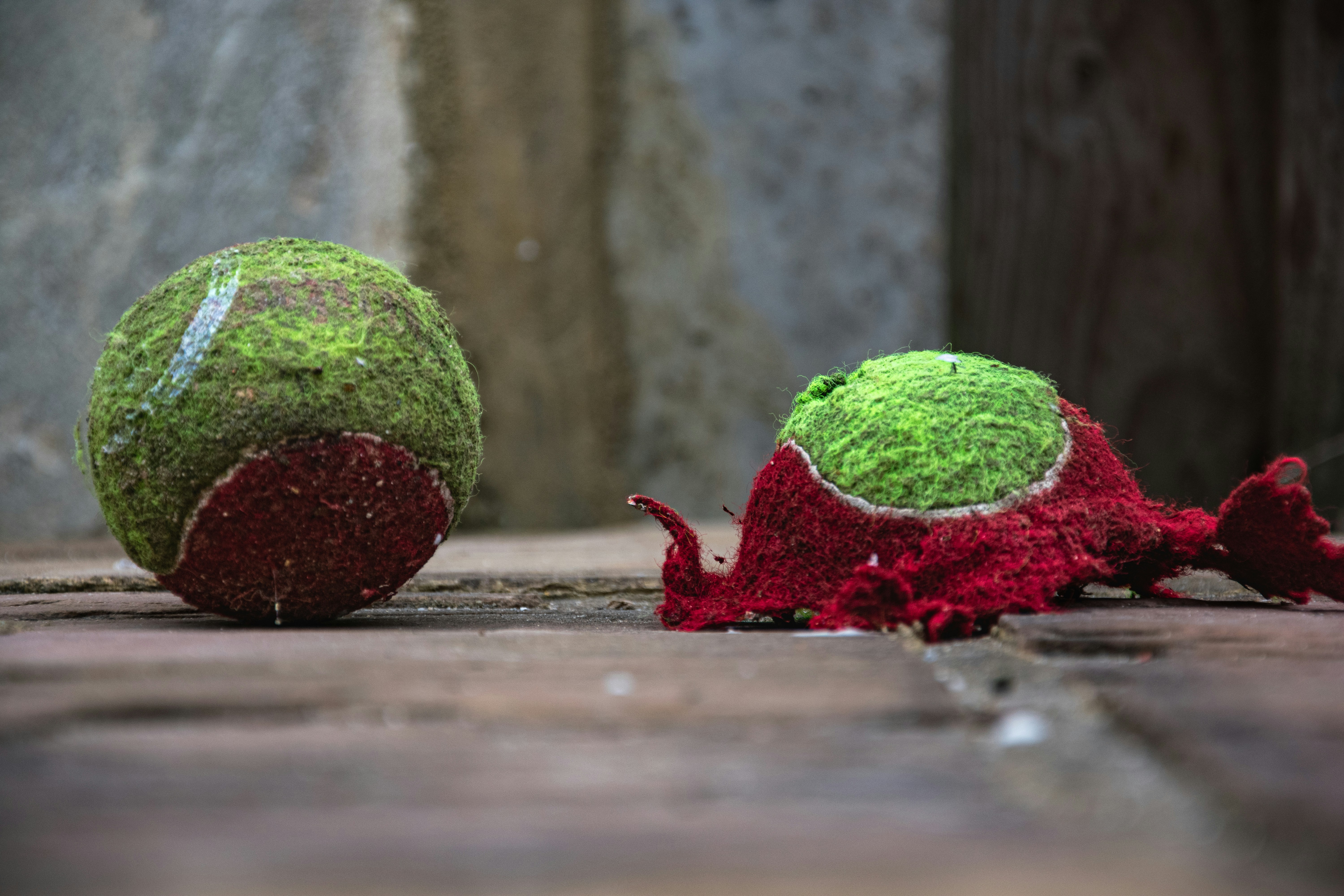 two old tennis balls