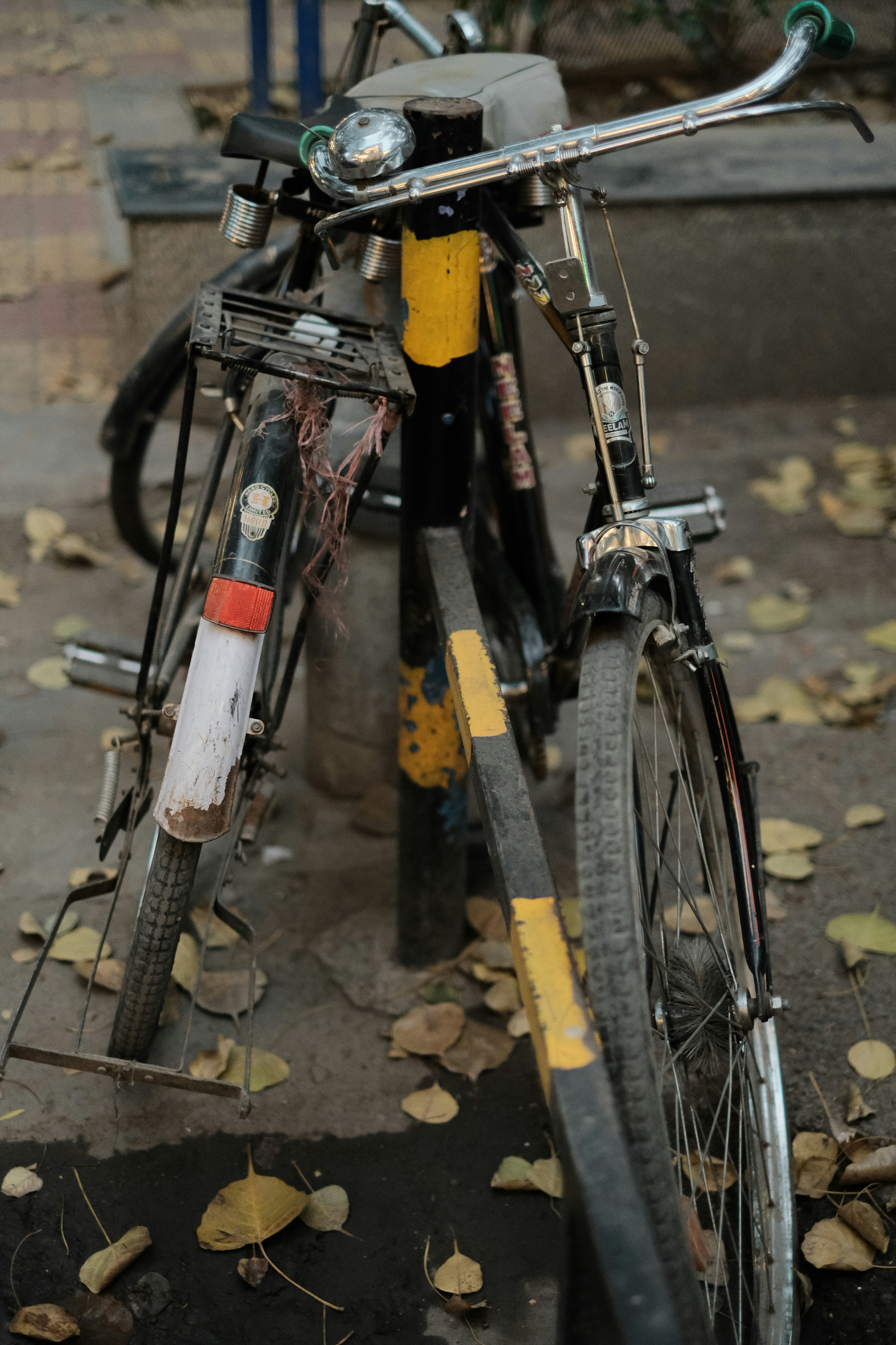 a bicycle parked on the side of the road