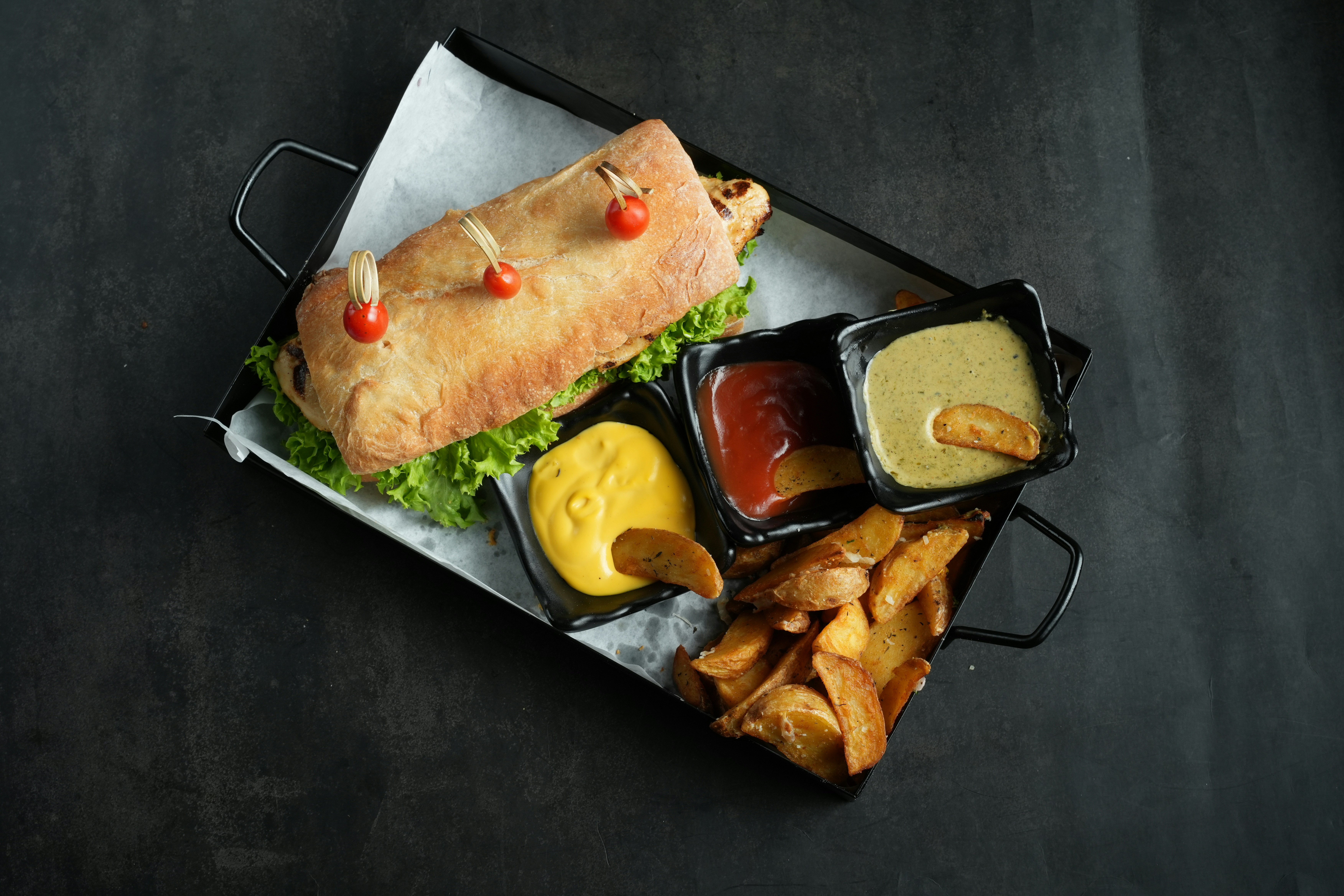 Gilded Grazing Tray: A Deli Sandwich with Trio of Dips