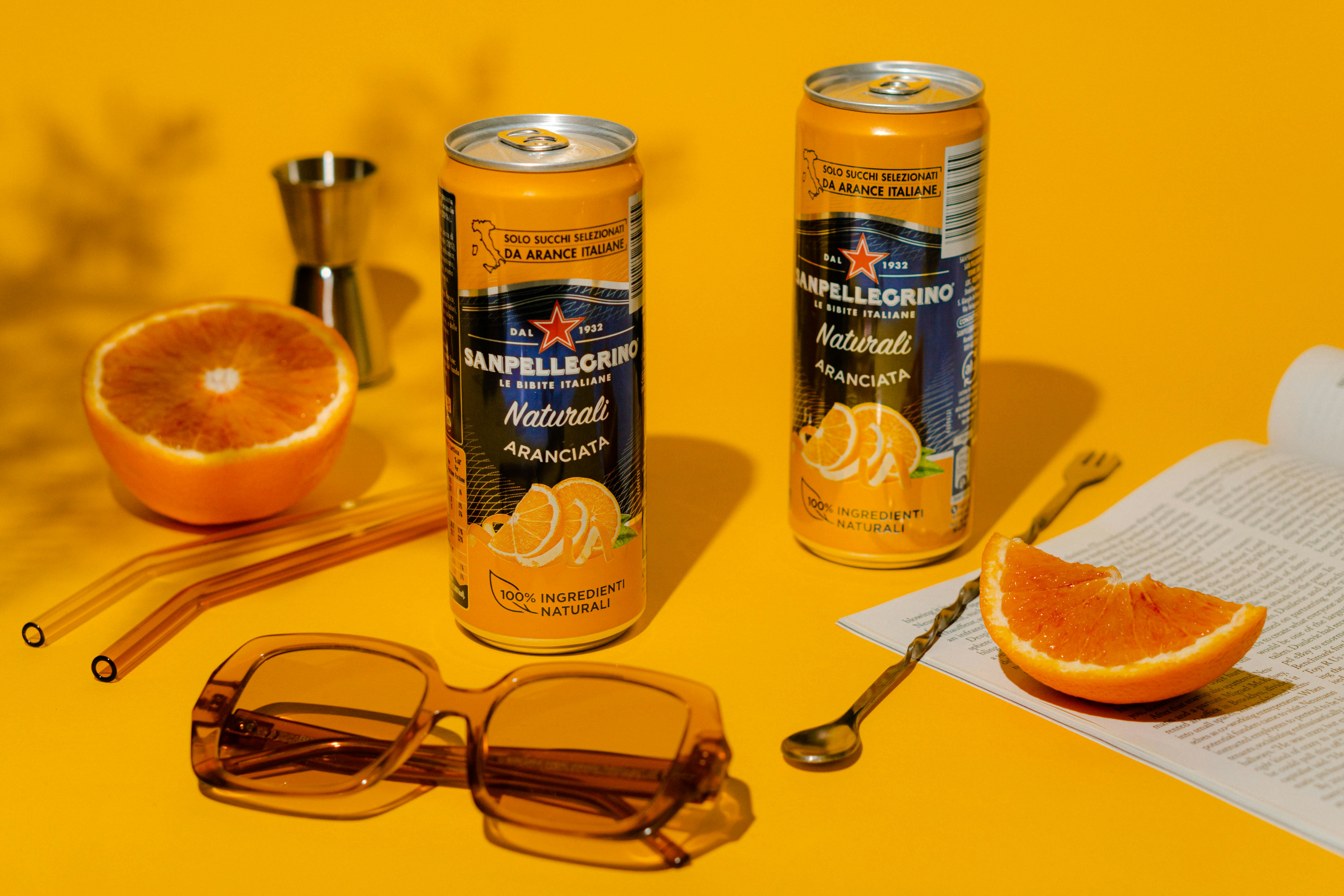 Sunlit Citrus and Soda: A Bright Still Life with San Pellegrino