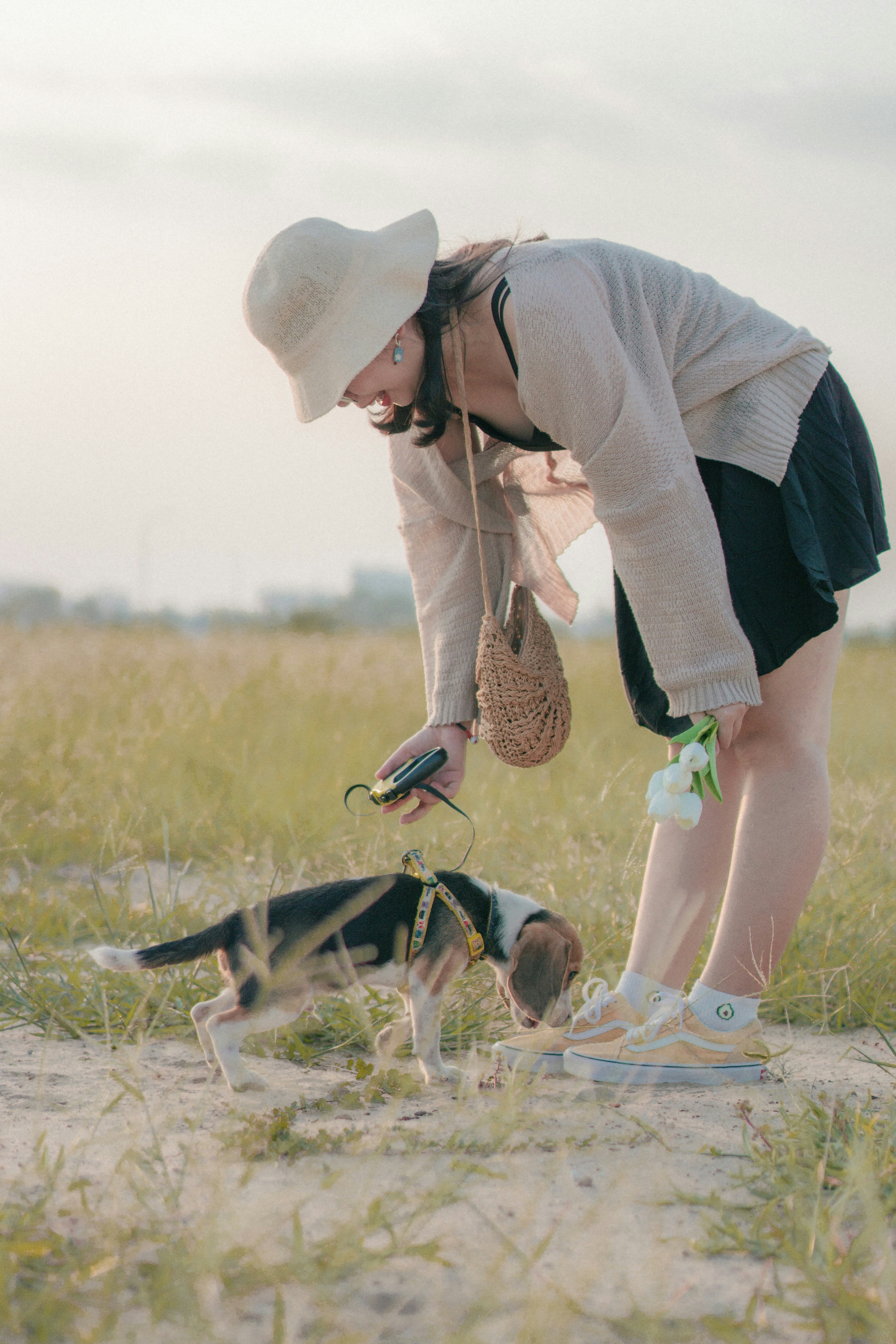 A woman bending over to pet a dog photo – Free Grass Image on Unsplash