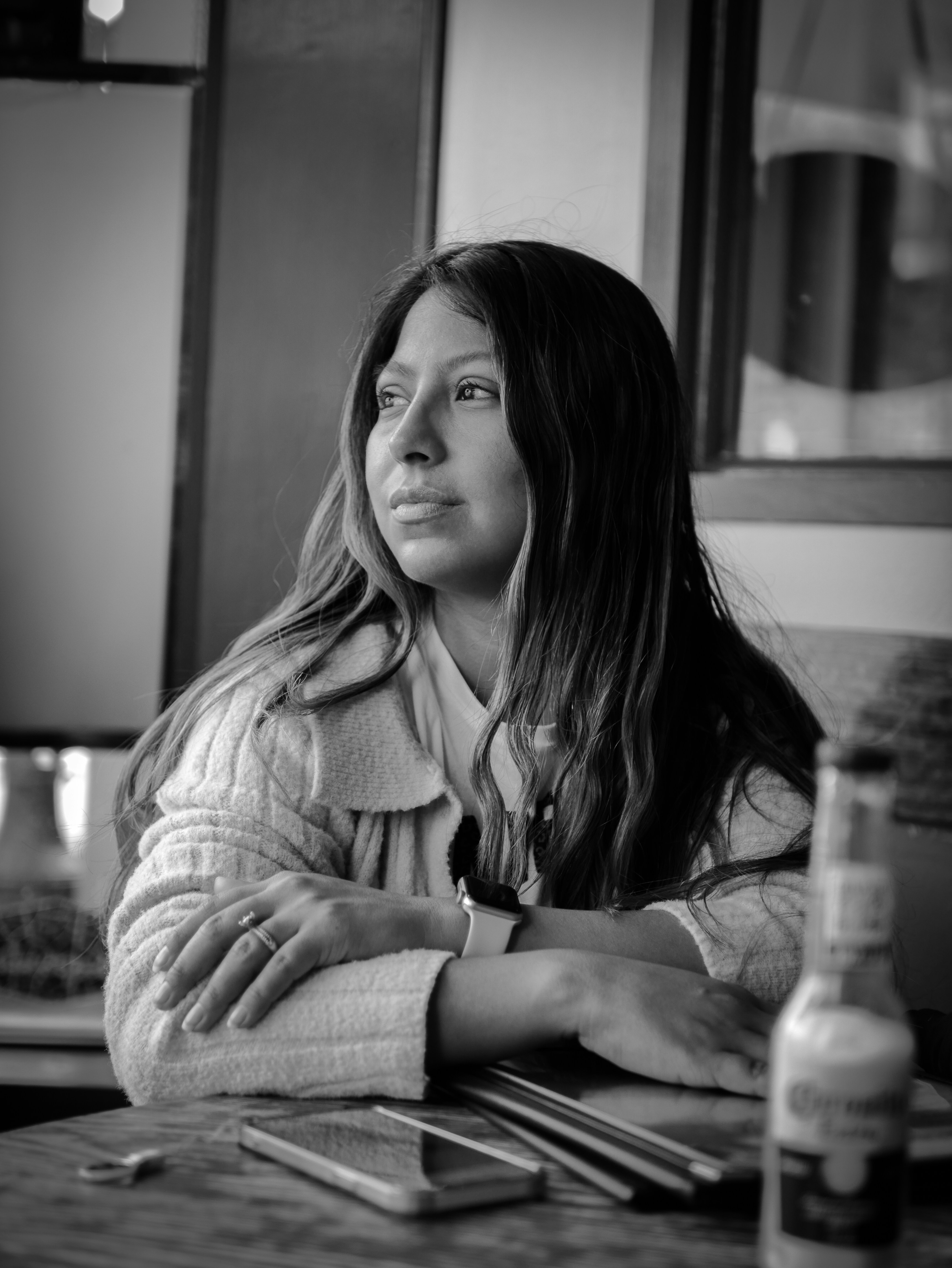 Quiet Contemplation at a Café: A Greyscale Moment