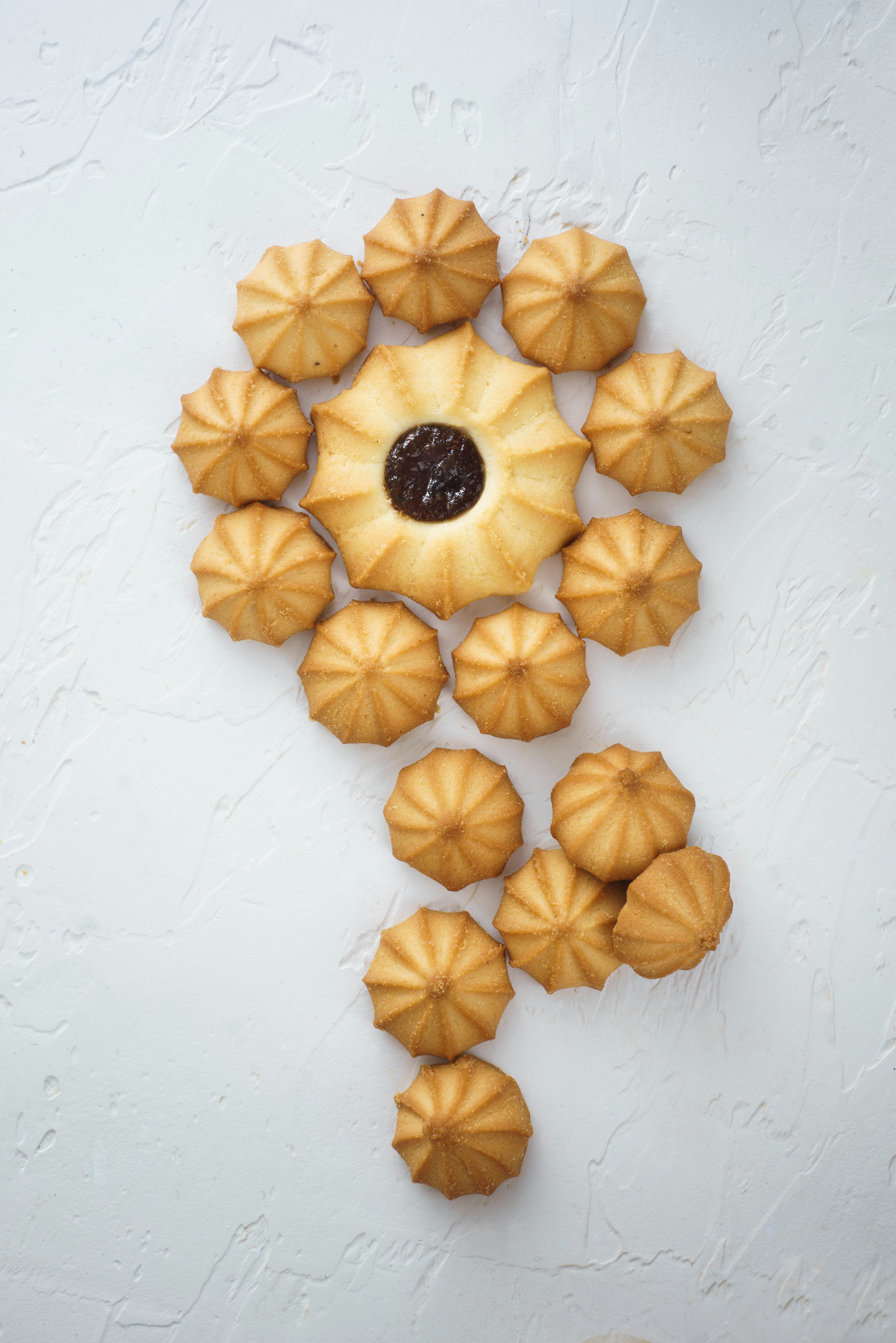 Circular Ring of Golden Cookies Framing a Jam-Centered Center