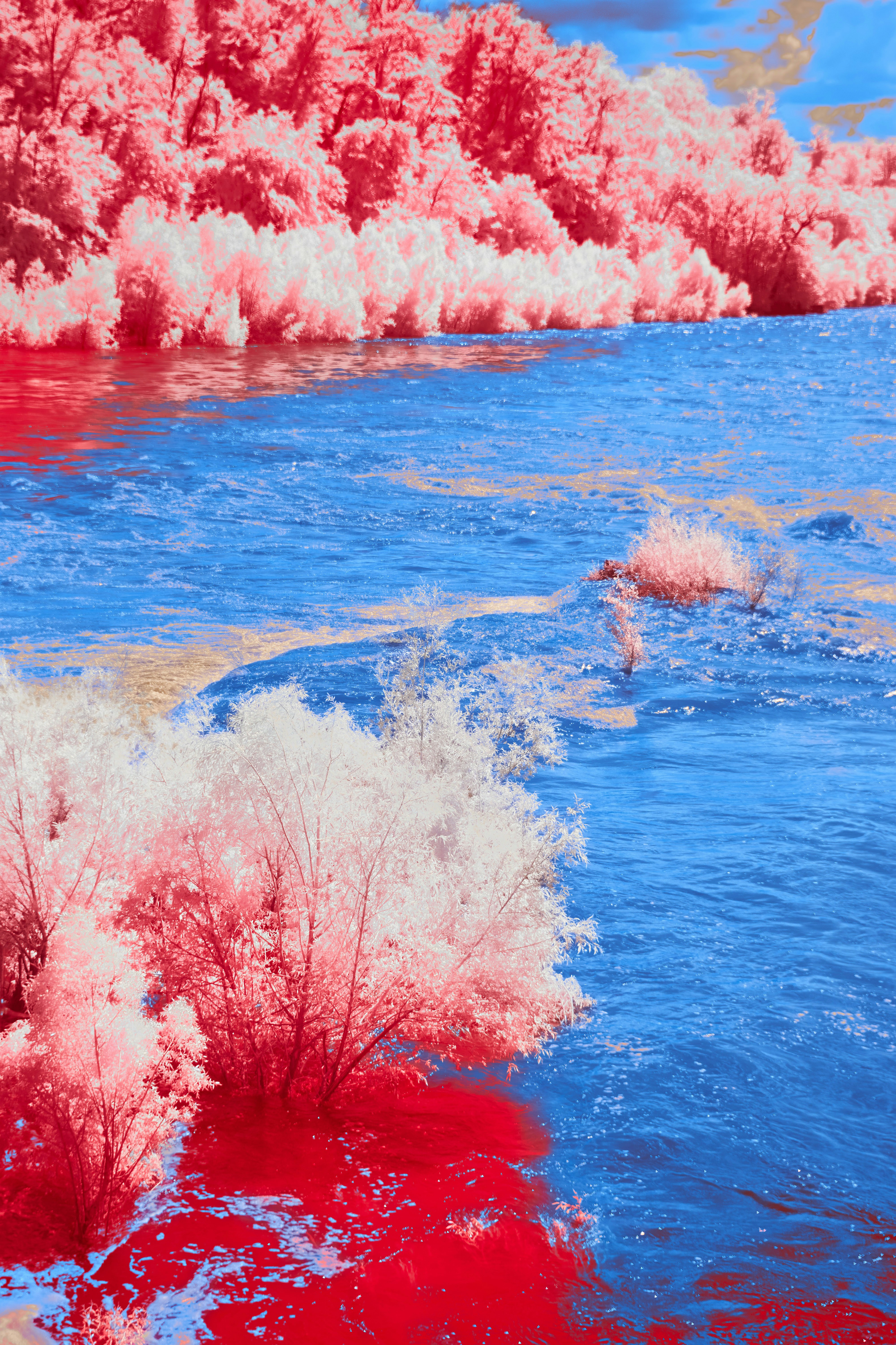 A painting of a river with red and blue water photo – Free Art Image on ...