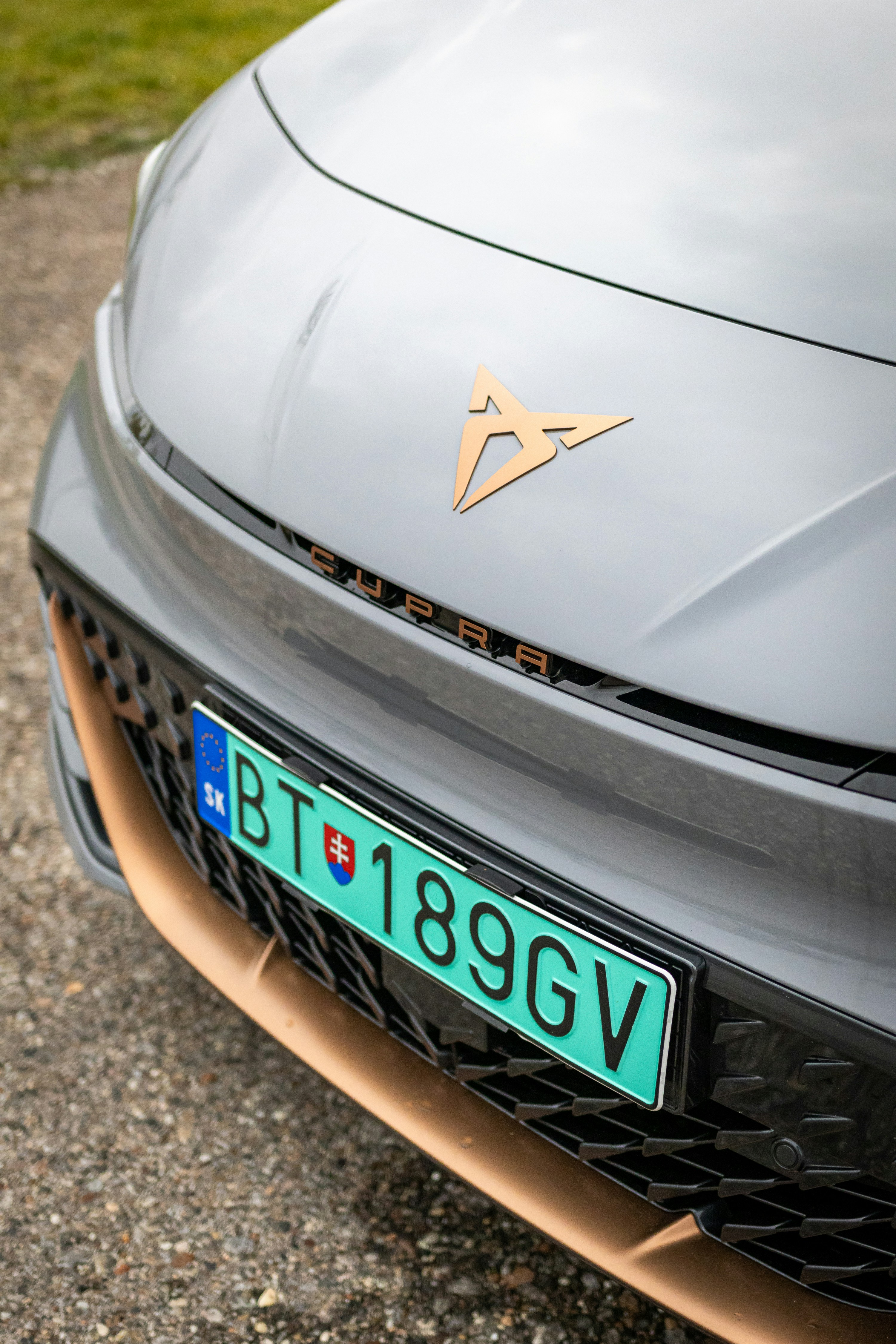 Copper Crest on a Silver Shield: Close-Up of a Cupra Front
