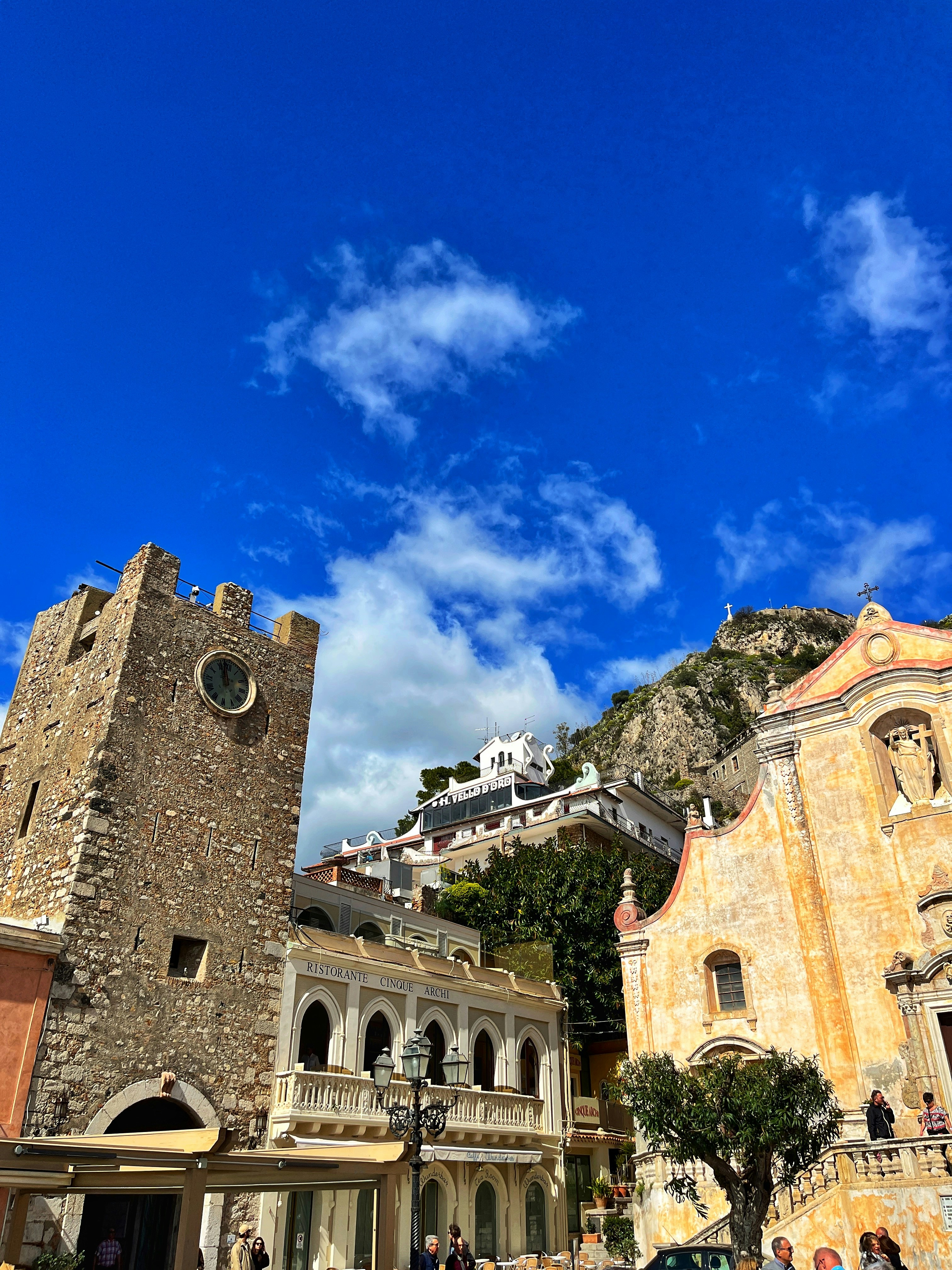 Medieval Village Cliffs Under a Cerulean Sky