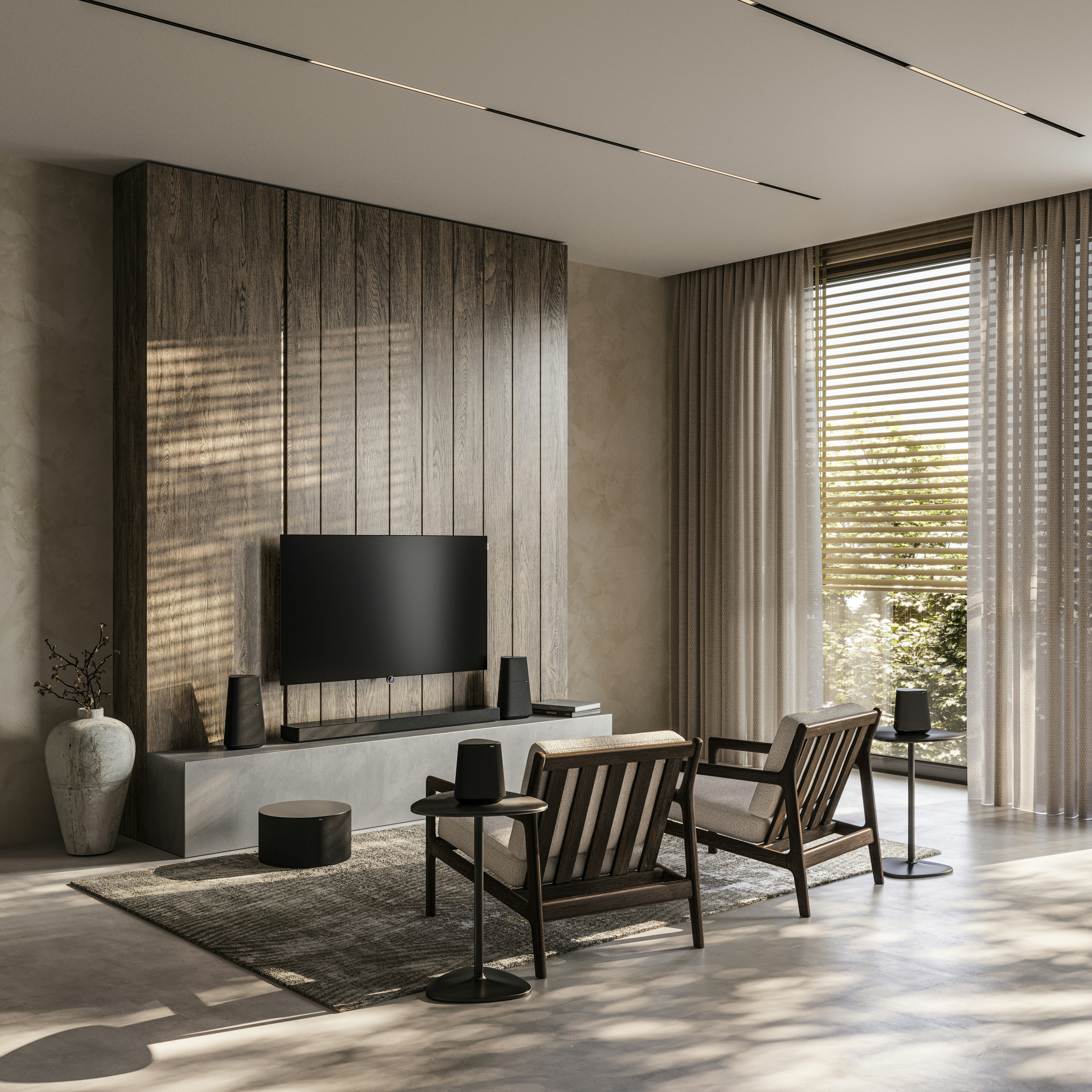 A living room with a large screen tv on the wall photo – Free Interior ...