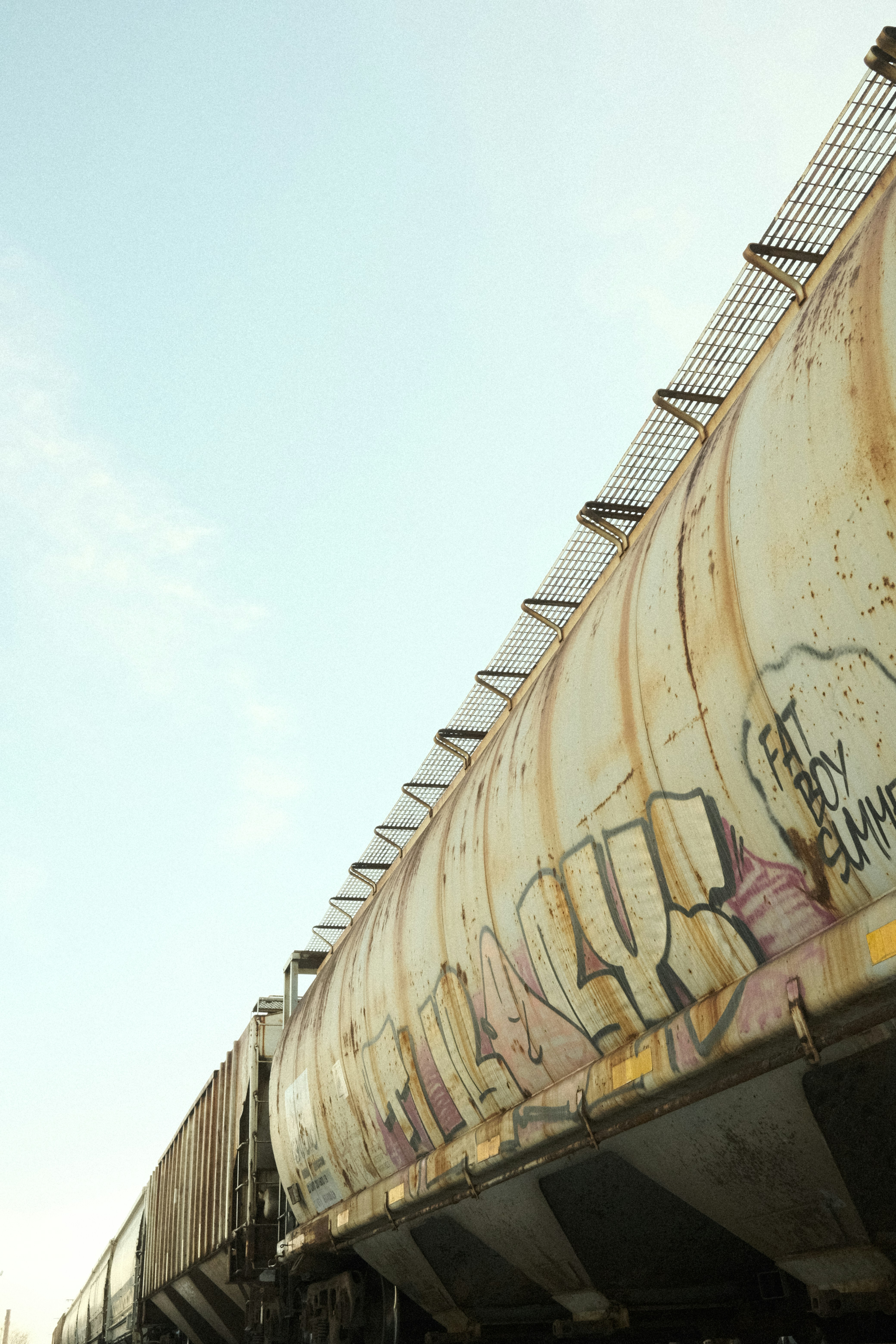 Graffiti Freight: A Weathered Train Car Skims the Skyline
