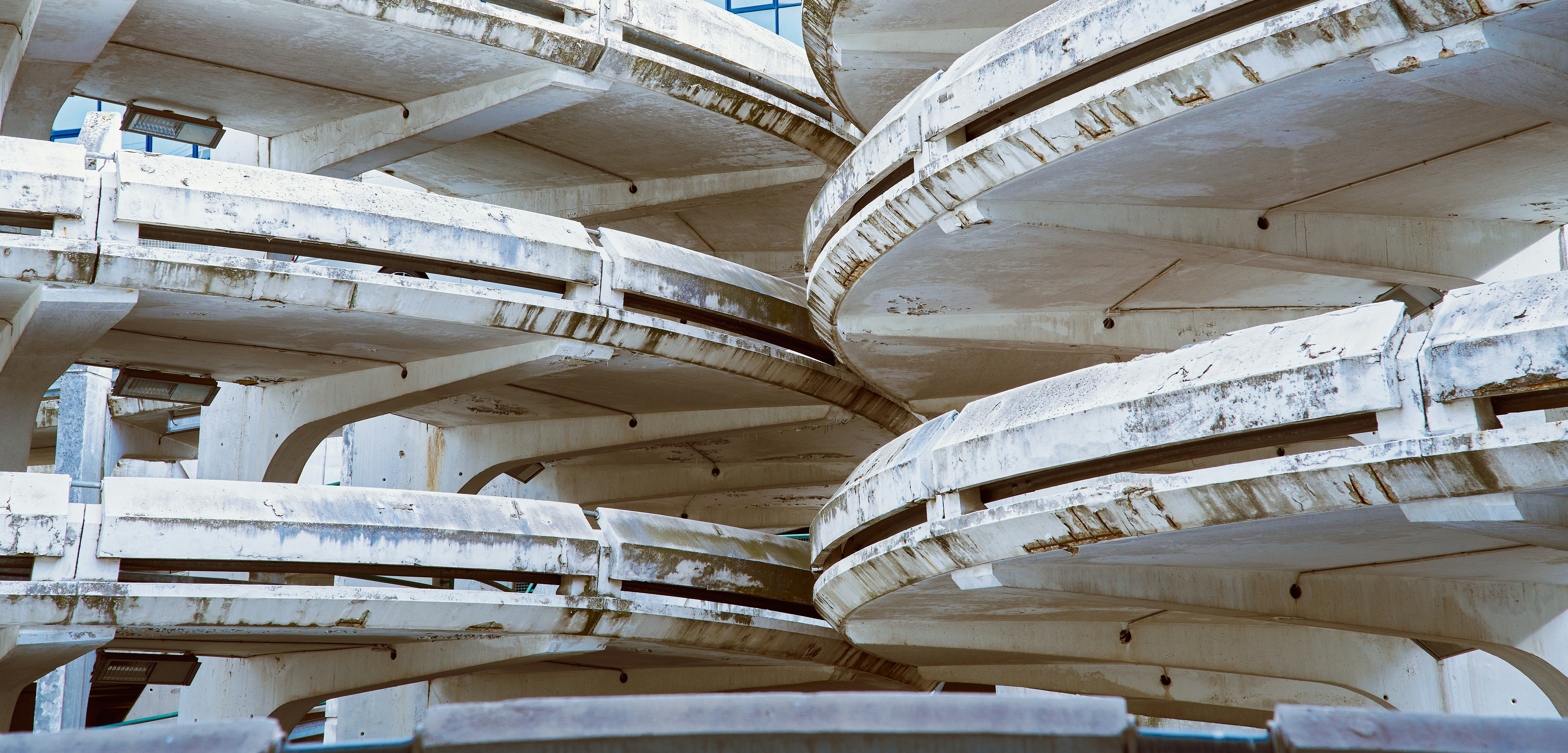 a close up of a building made of concrete