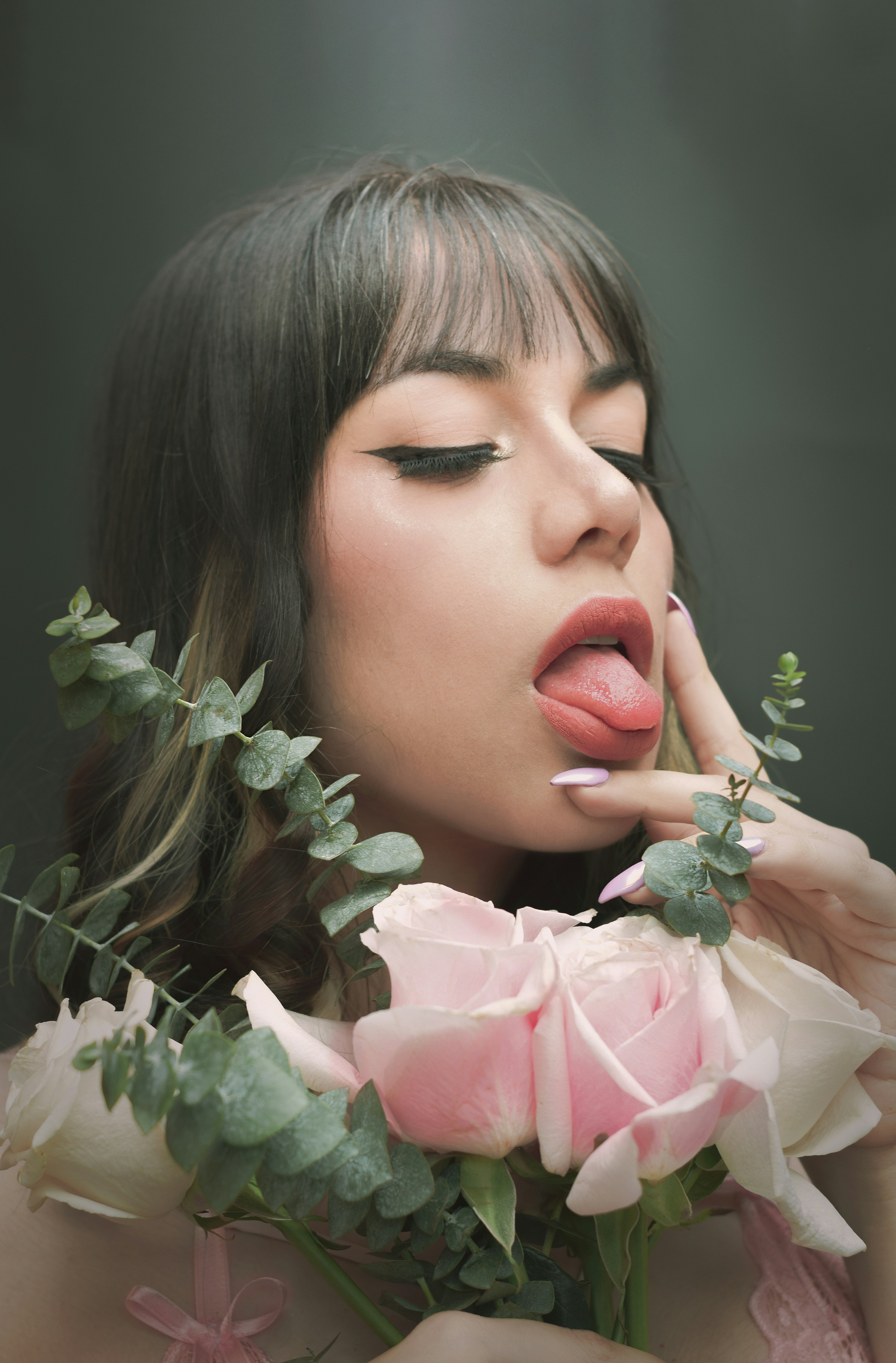 Petals and a Playful Pout: A Close-Up Floral Portrait