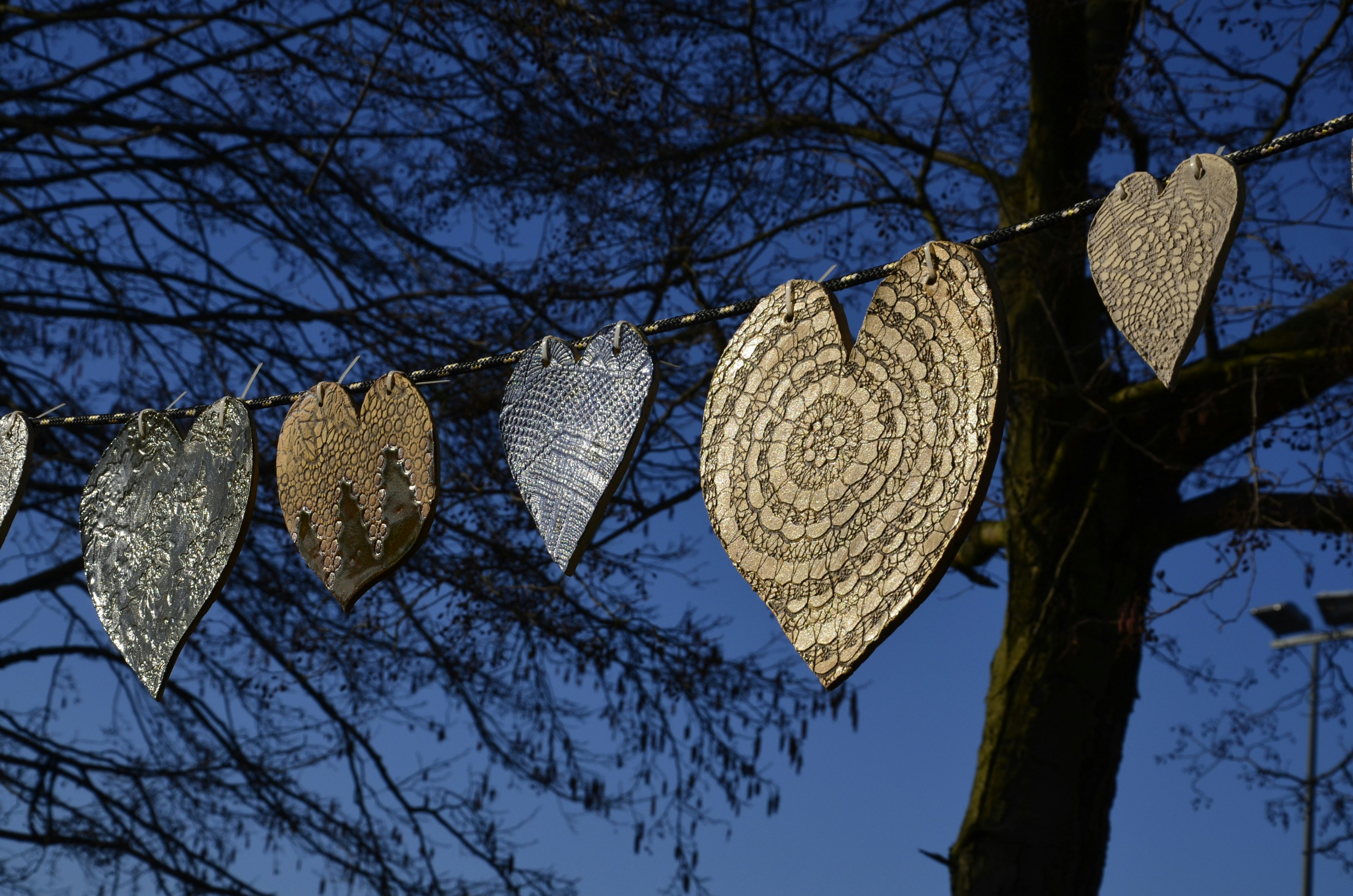 A string of paper hearts hanging from a tree photo – Free Animal Image ...