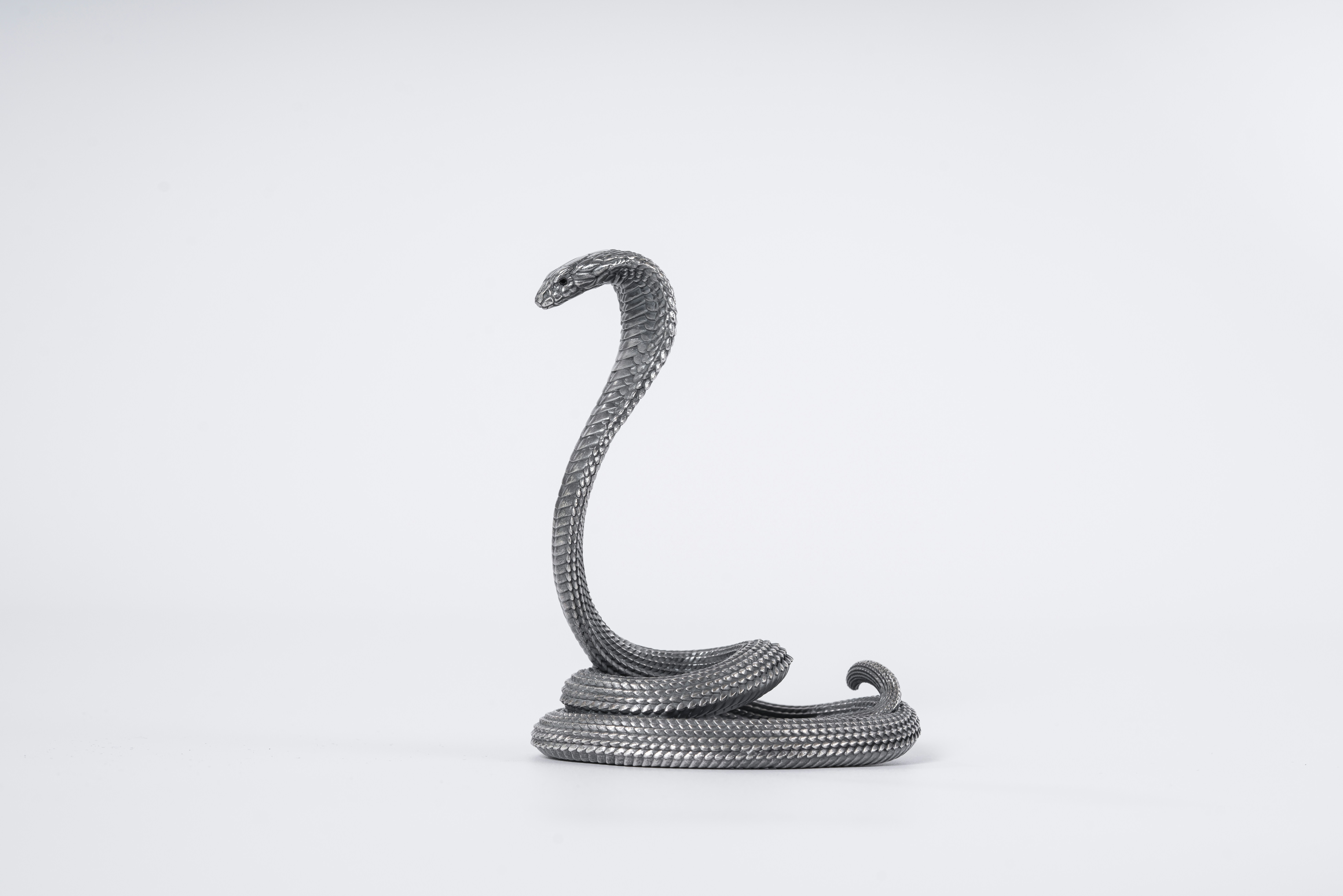 A metal snake sculpture sitting on top of a white surface photo – Free ...