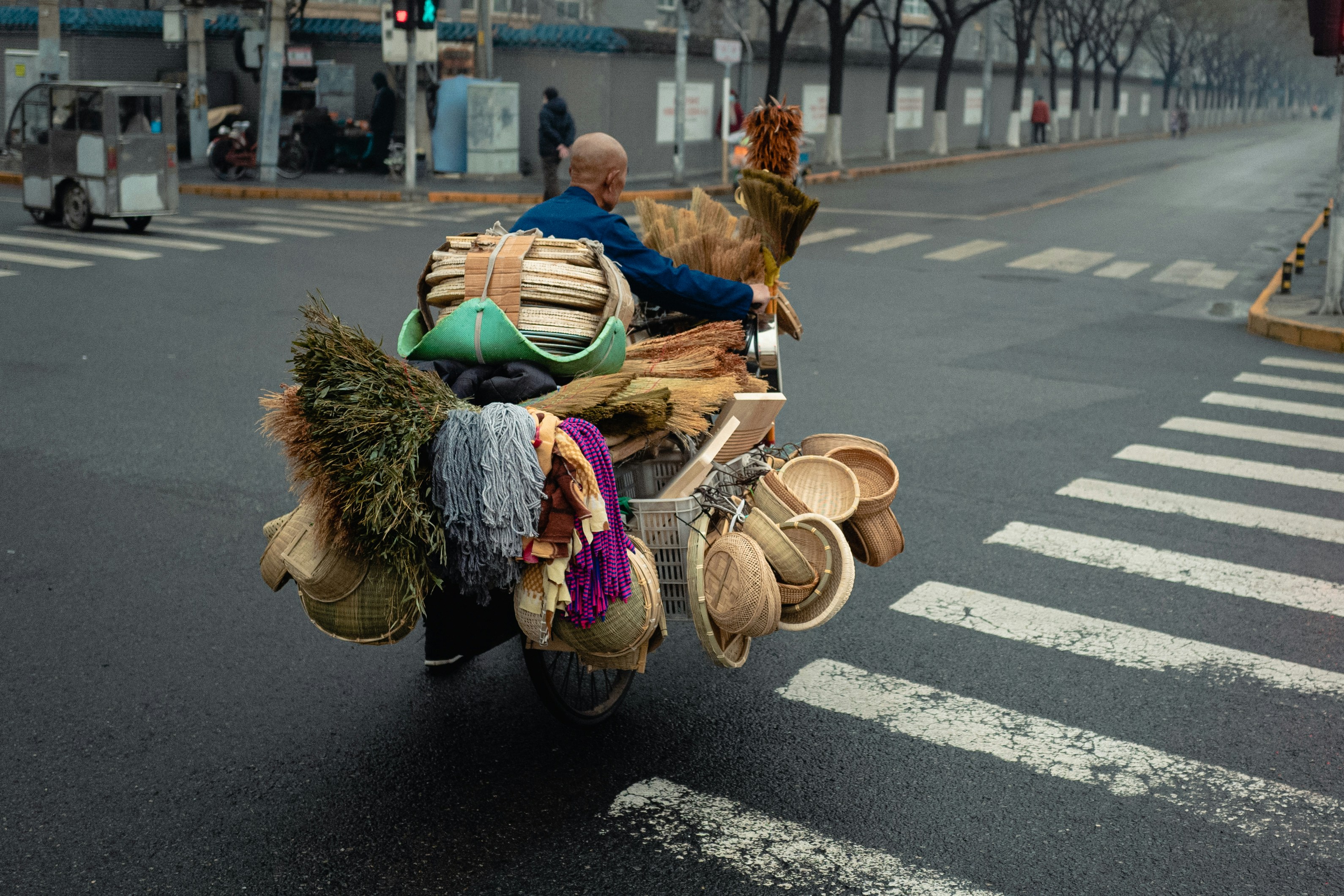 Street Vendor on a Fruitful Wagon Crossing