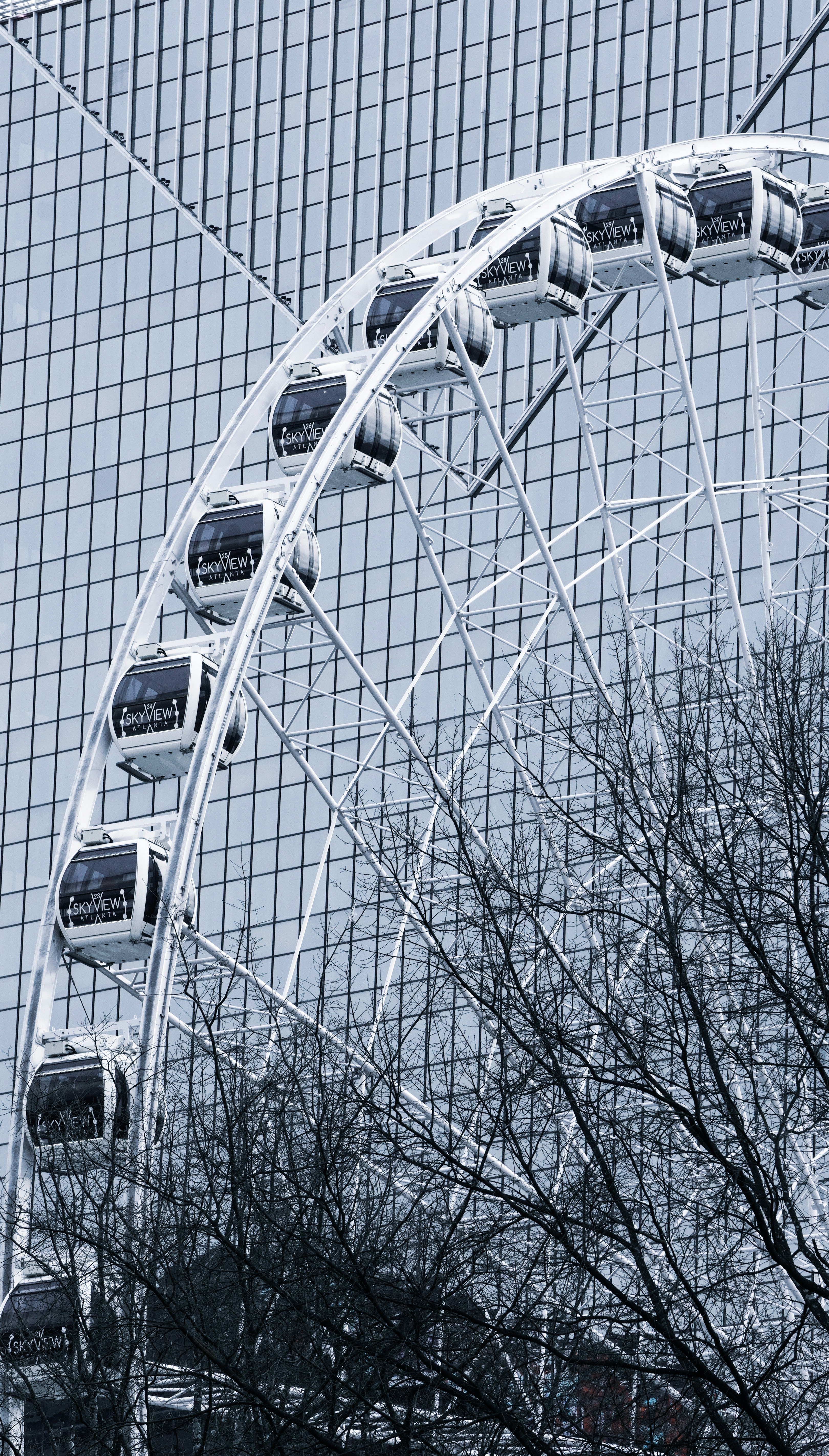 a ferris wheel in front of a tall building