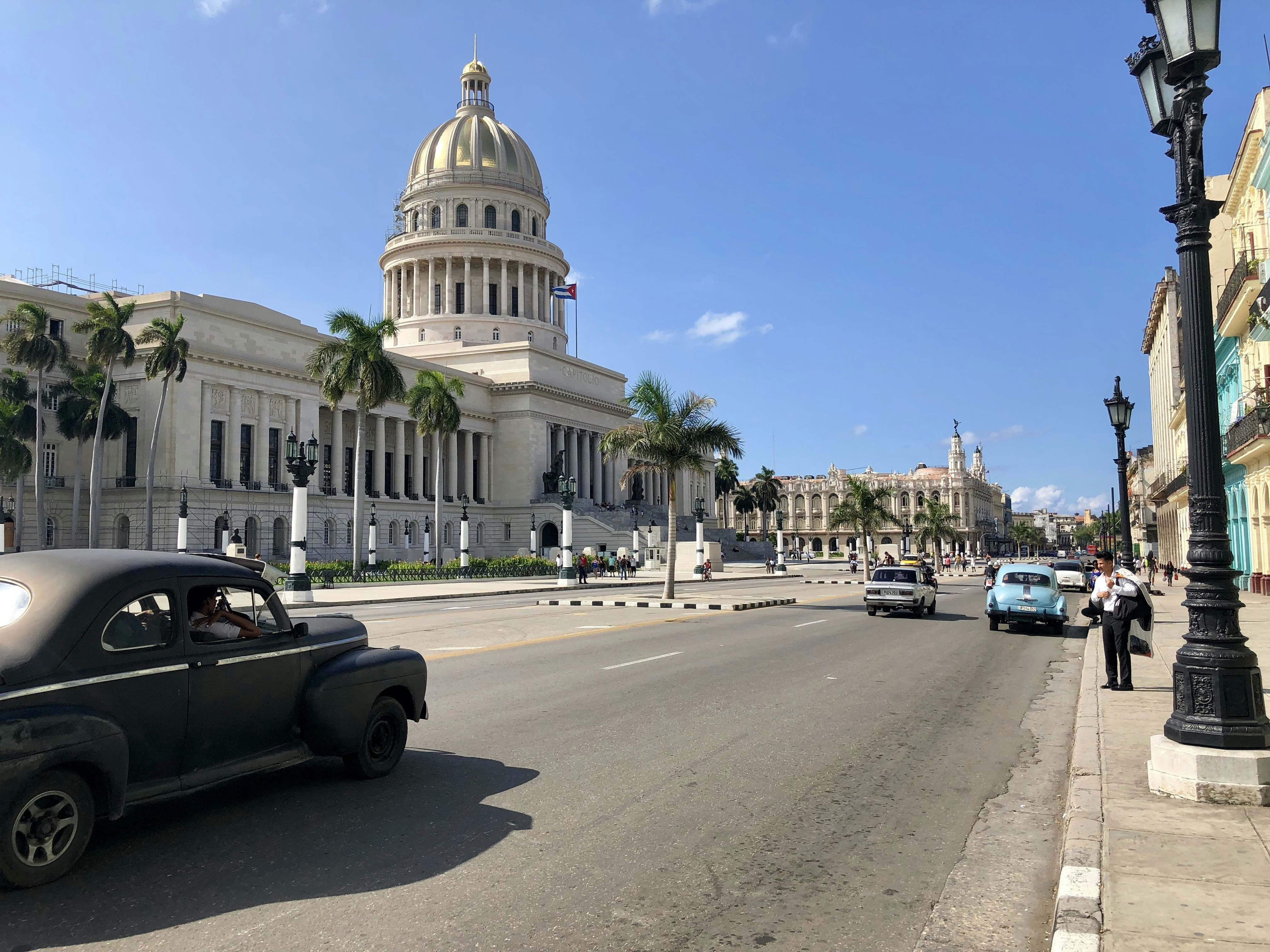 El Capitolio: Palm-Shaded Boulevard under a Clear Caribbean Sky