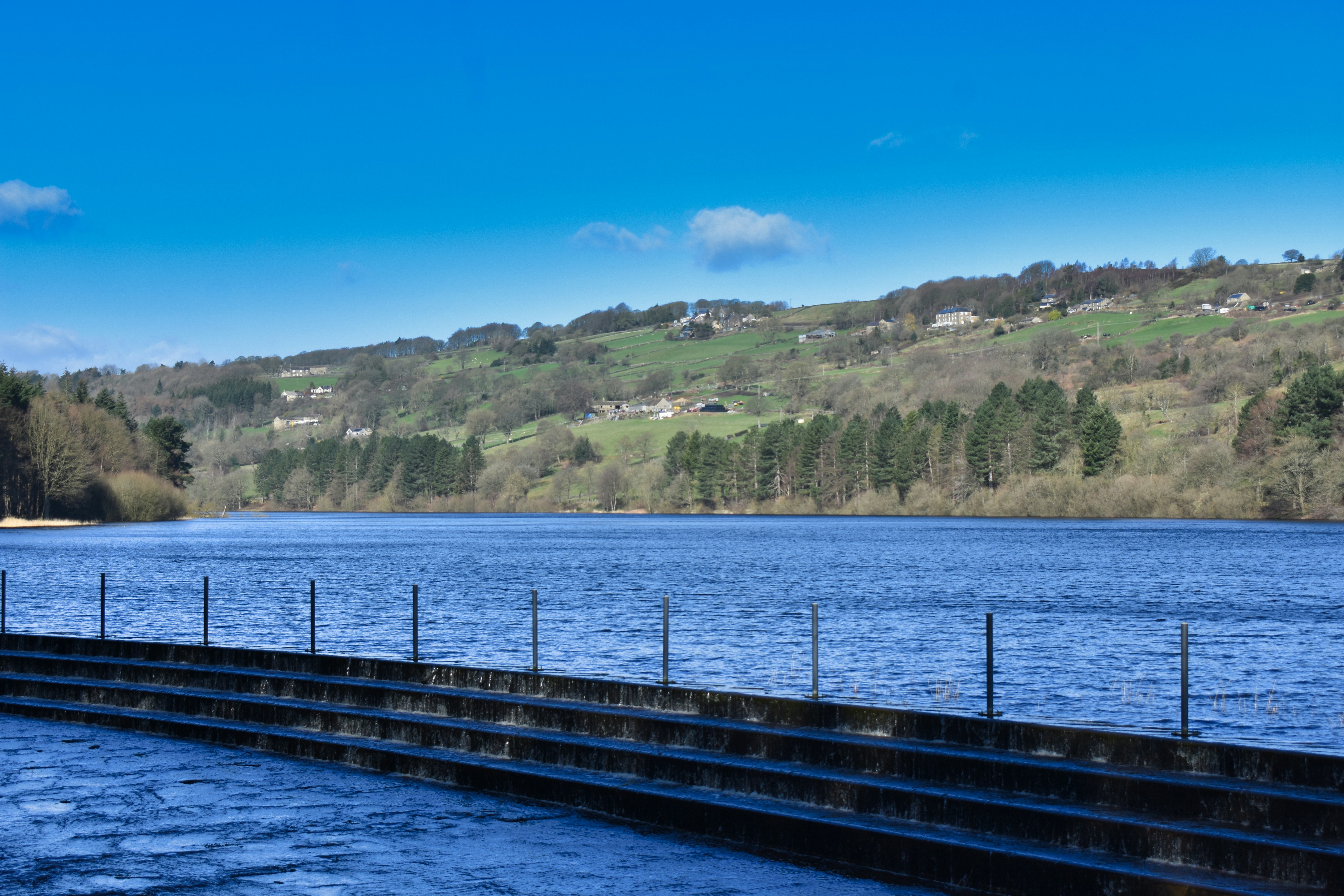A large body of water surrounded by a lush green hillside photo – Free ...