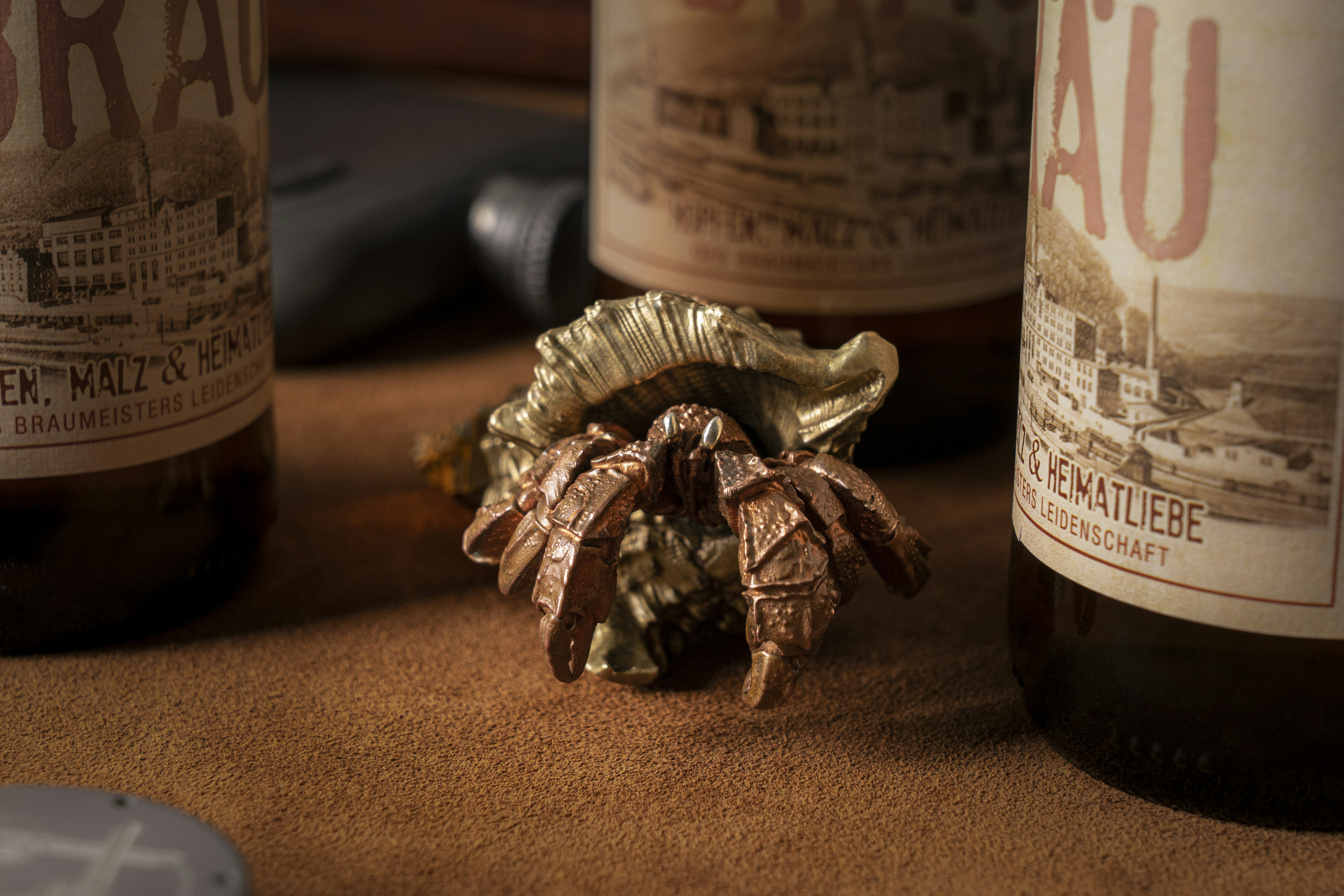 Dusty Amber Bottles and a Spent Pinecone Crown