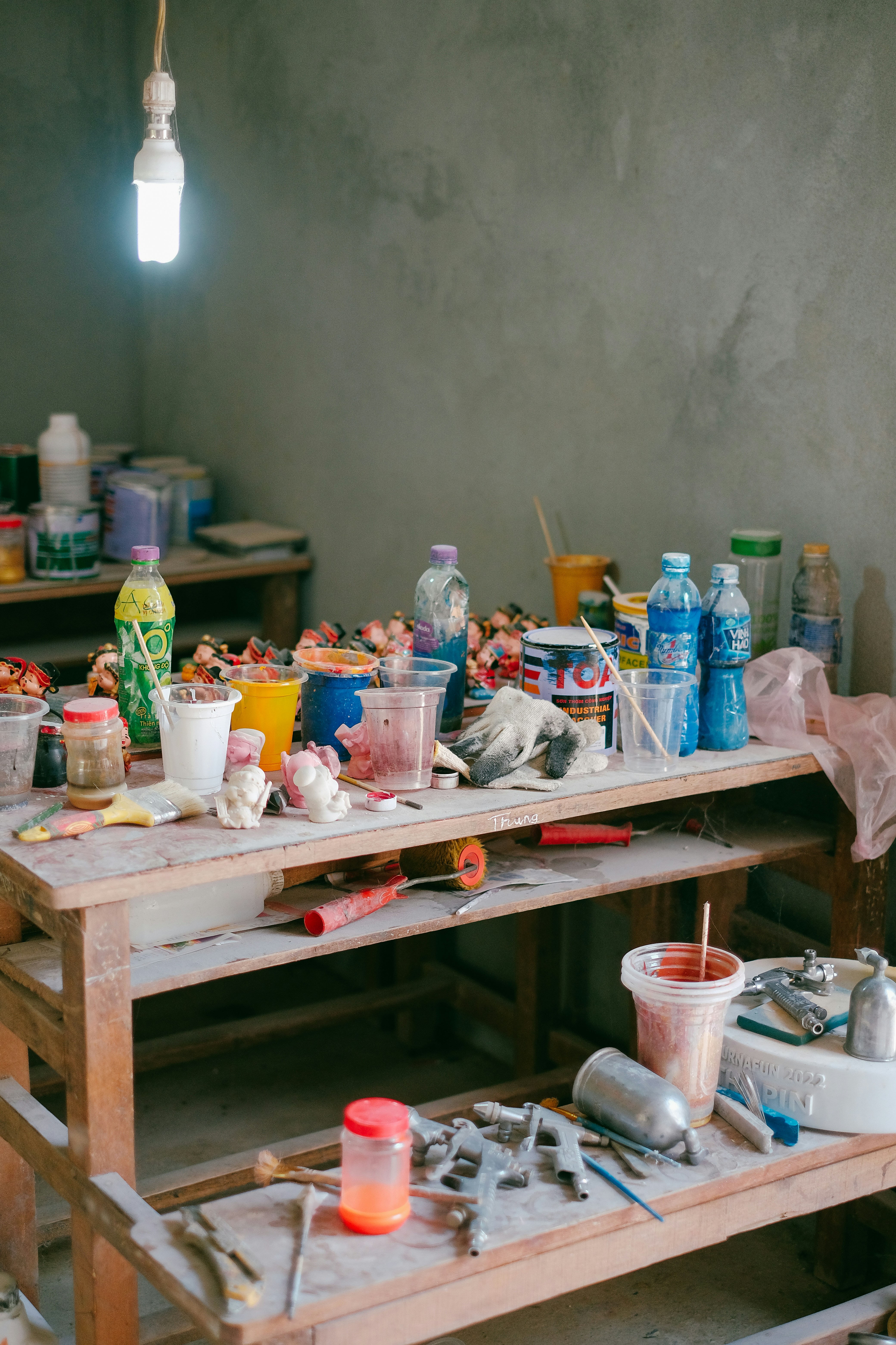 A wooden table topped with lots of clutter photo – Free Glove Image on ...