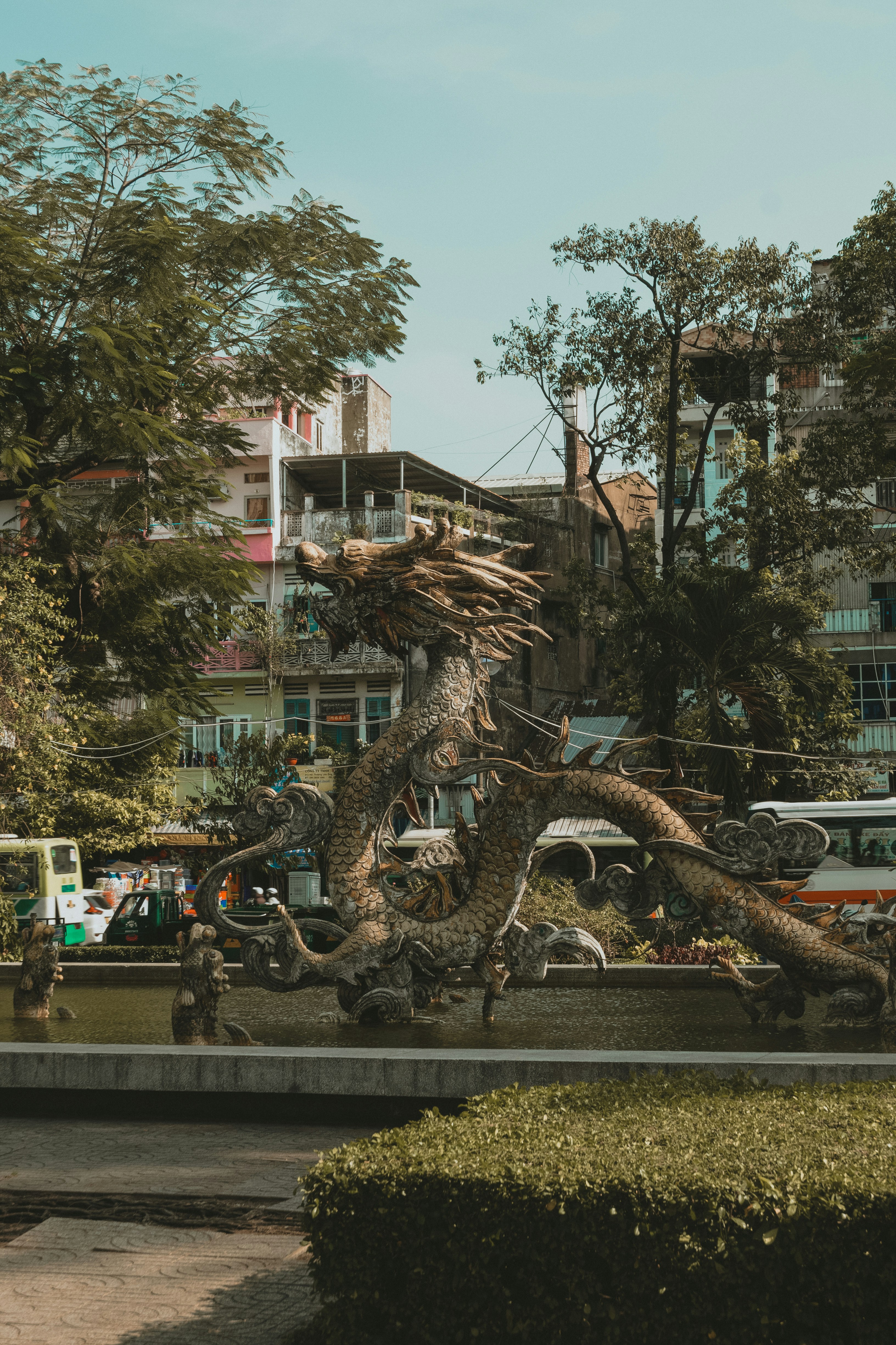 Dragon Fountain in a Quiet City Arcade