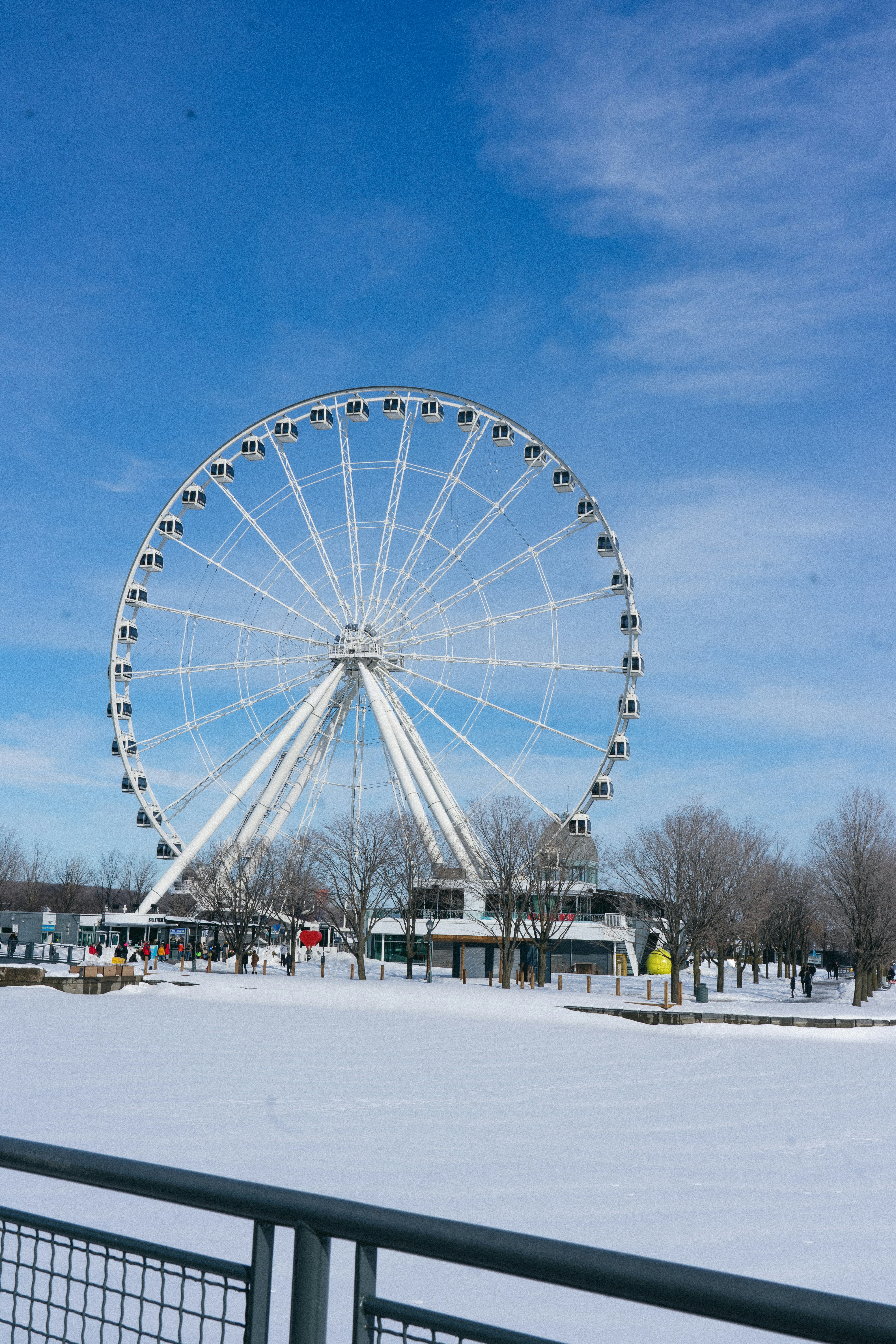 A large ferris wheel sitting on top of a snow covered field photo ...