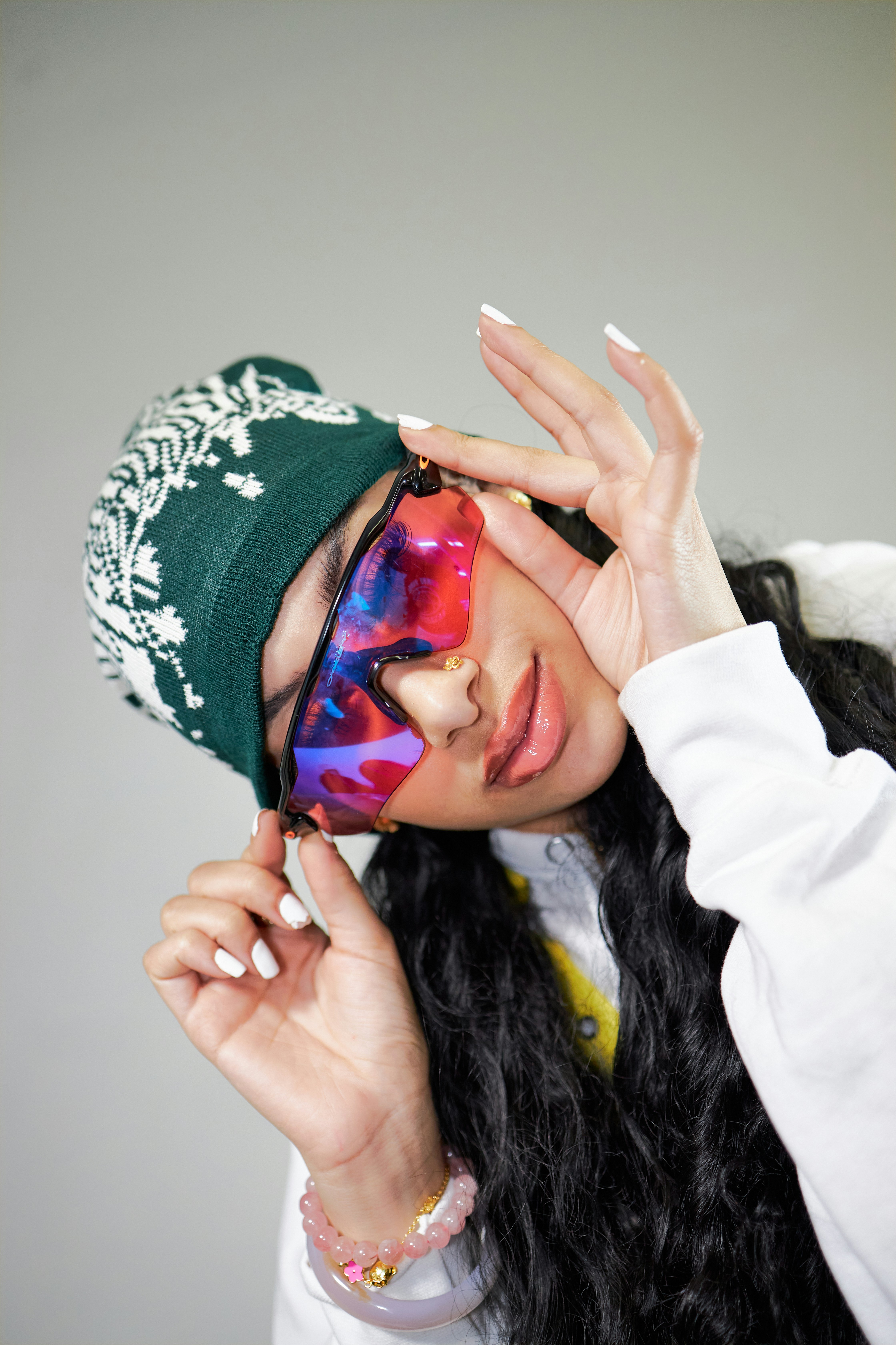 Neon Visor Portrait: A stylish moment in tinted lenses