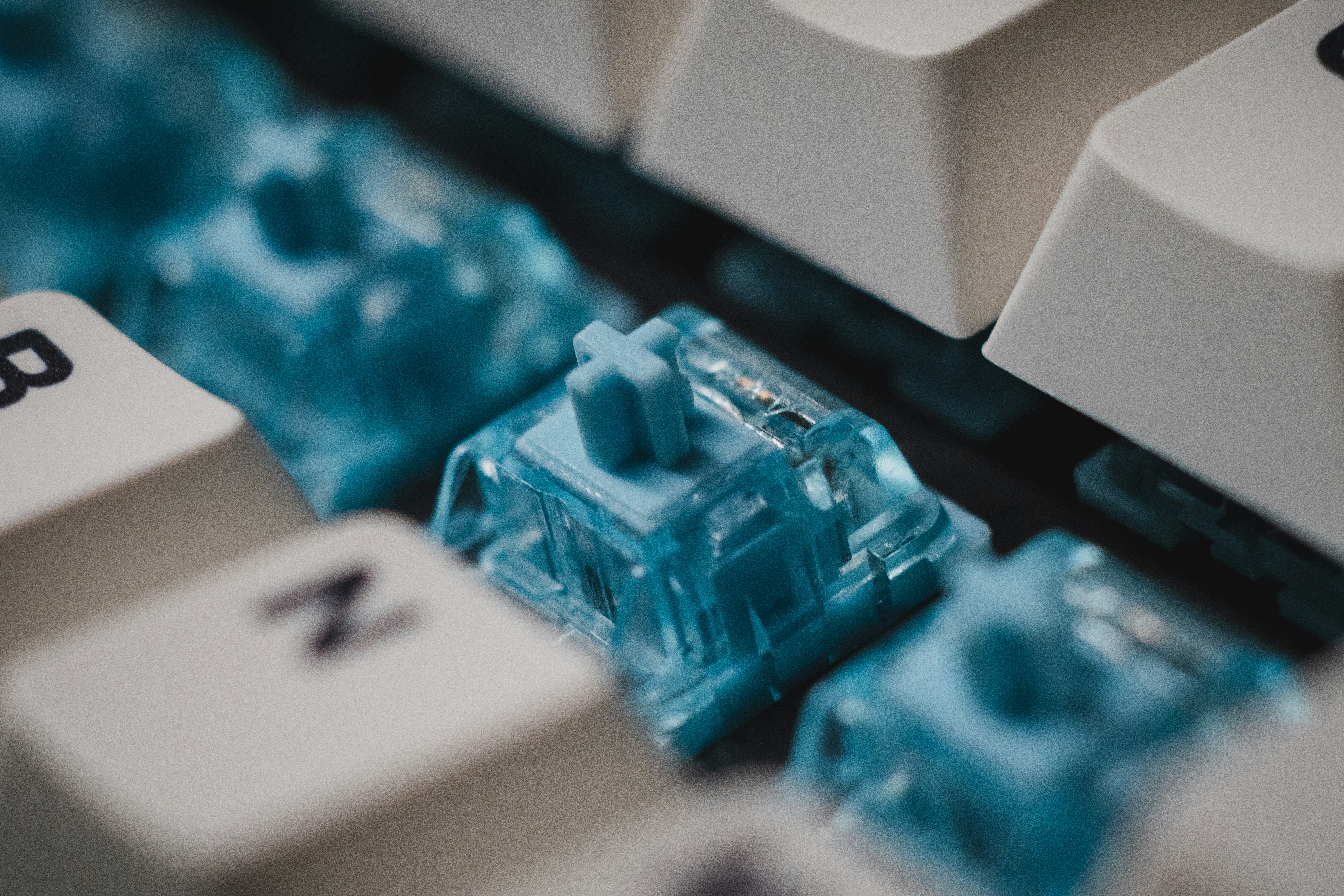 A close up of a computer keyboard with blue keys photo – Free ...
