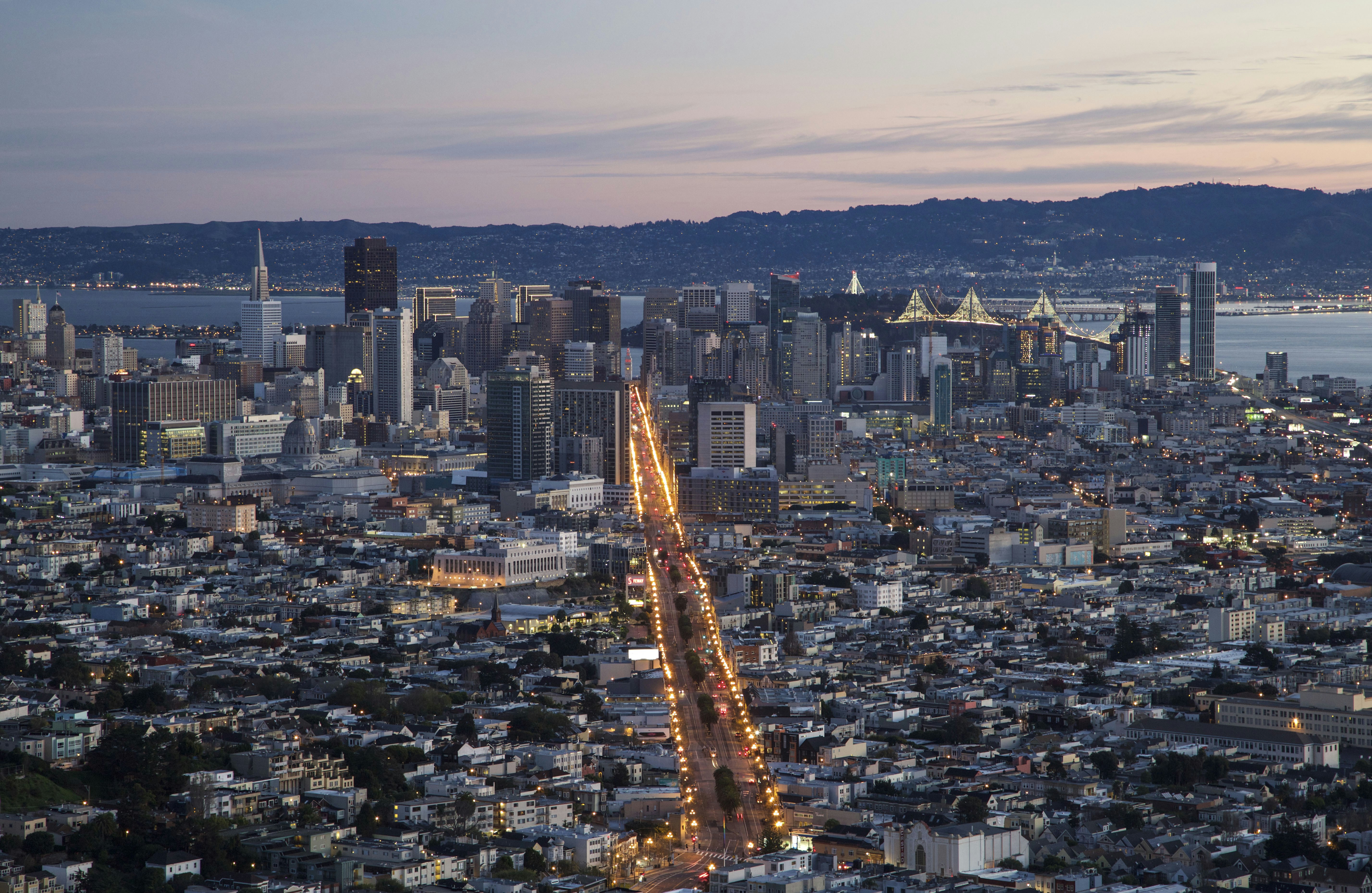 A view of a city at night from a high point of view photo – Free Urban ...