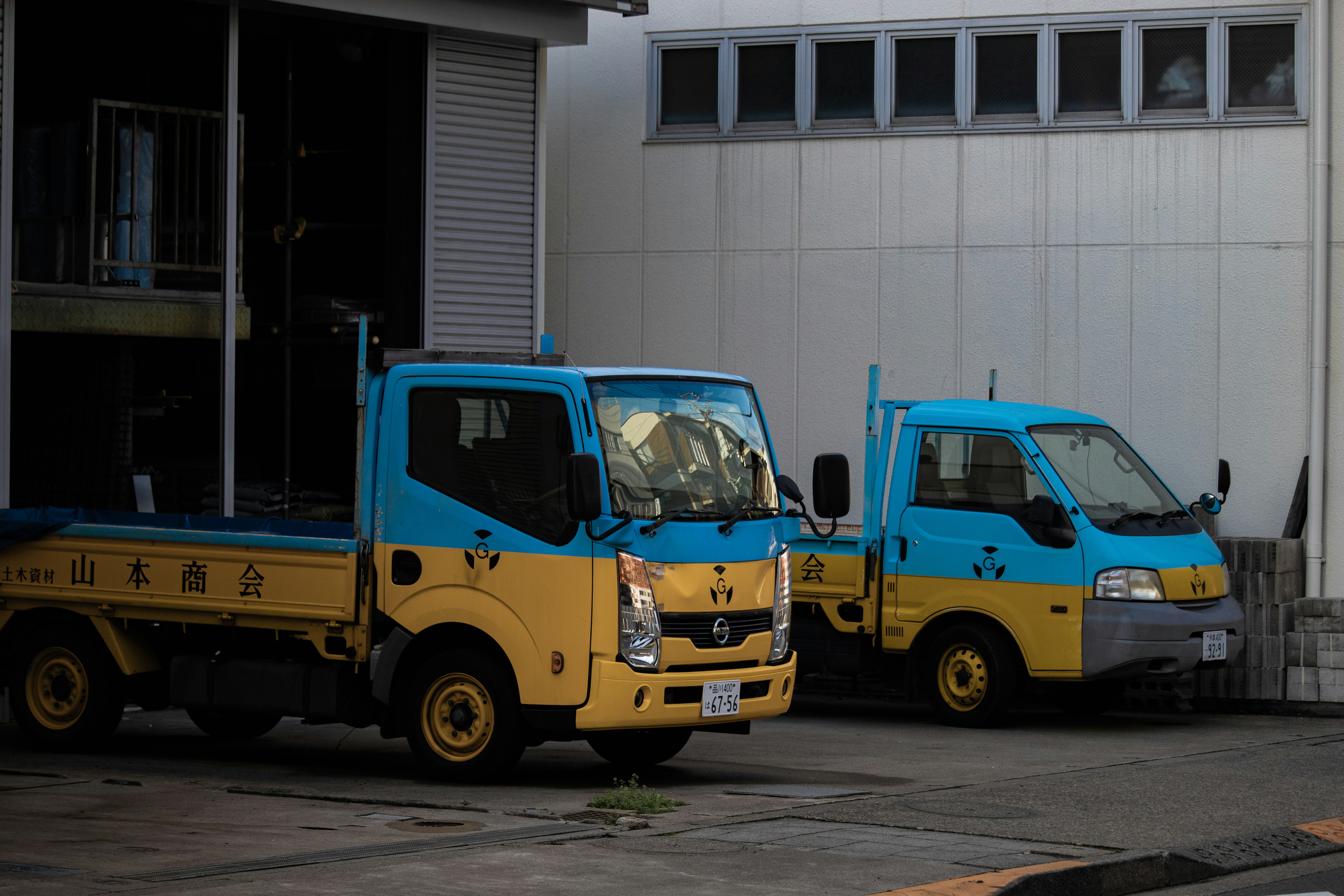 a ukraine flag colored truck.