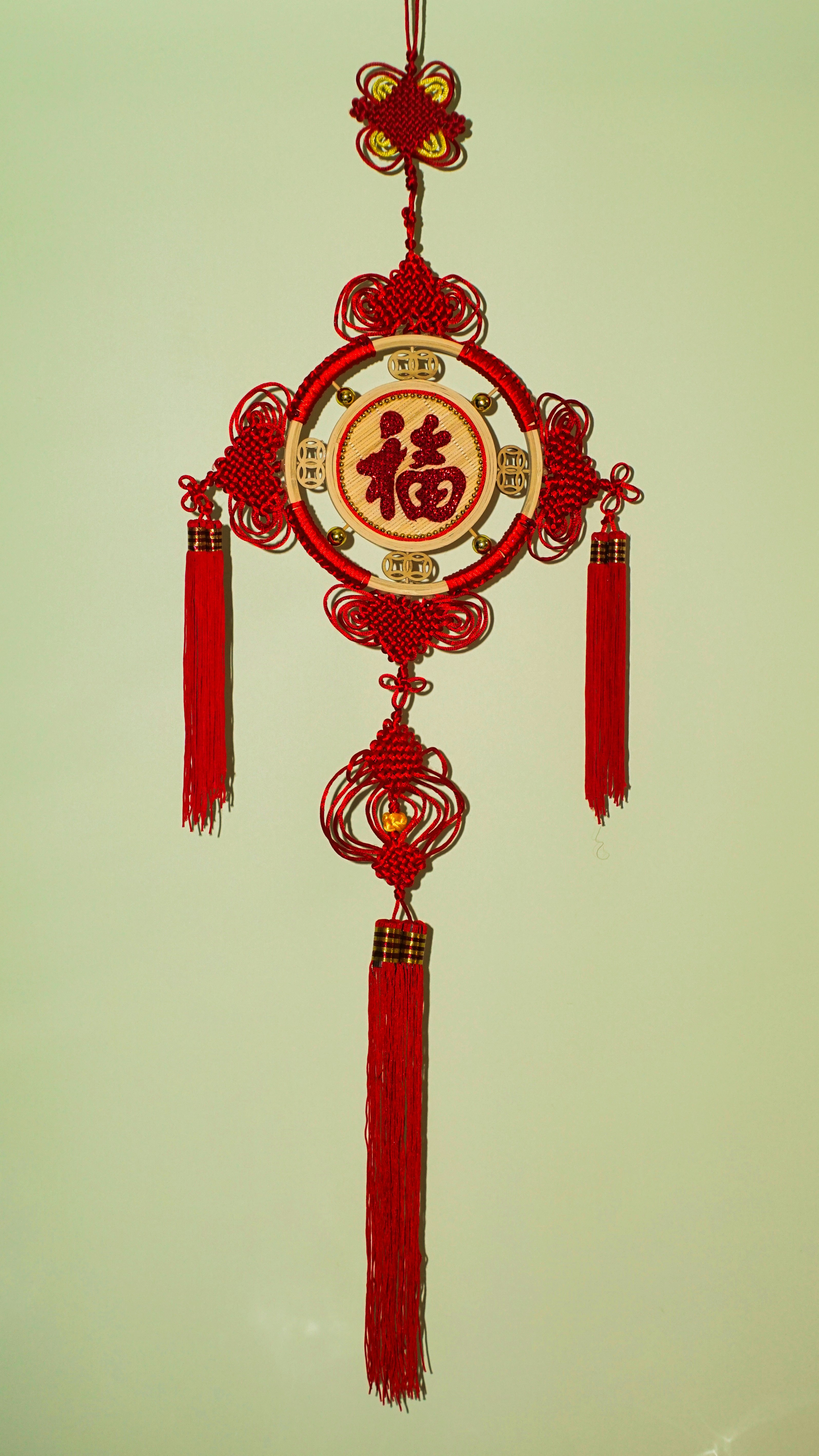 A red and white clock hanging from a ceiling photo – Free Red Image on ...